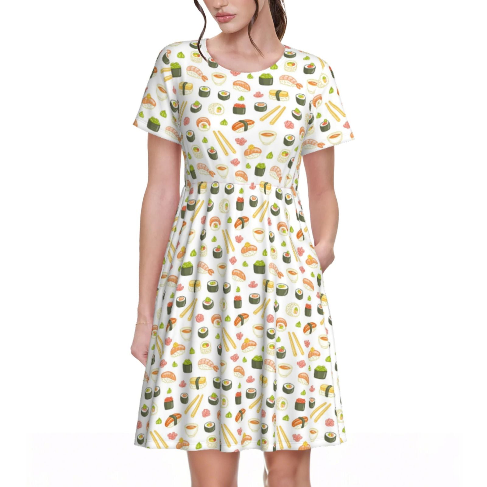 Coaee Sushi and Rolls for Casual Dress for Women Short Sleeve Dresses ...