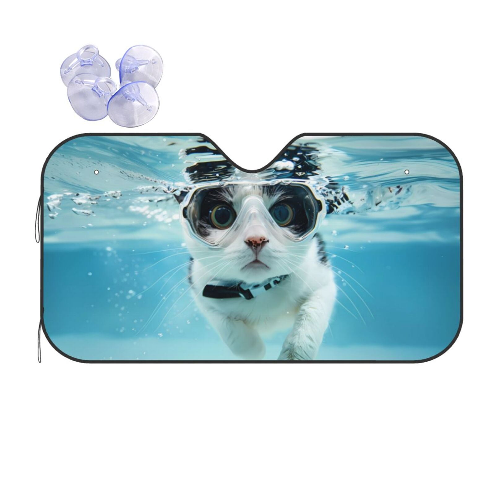 Coaee Swimming Cat Goggles Print Car Sunshade Windshield Sun Shade ...