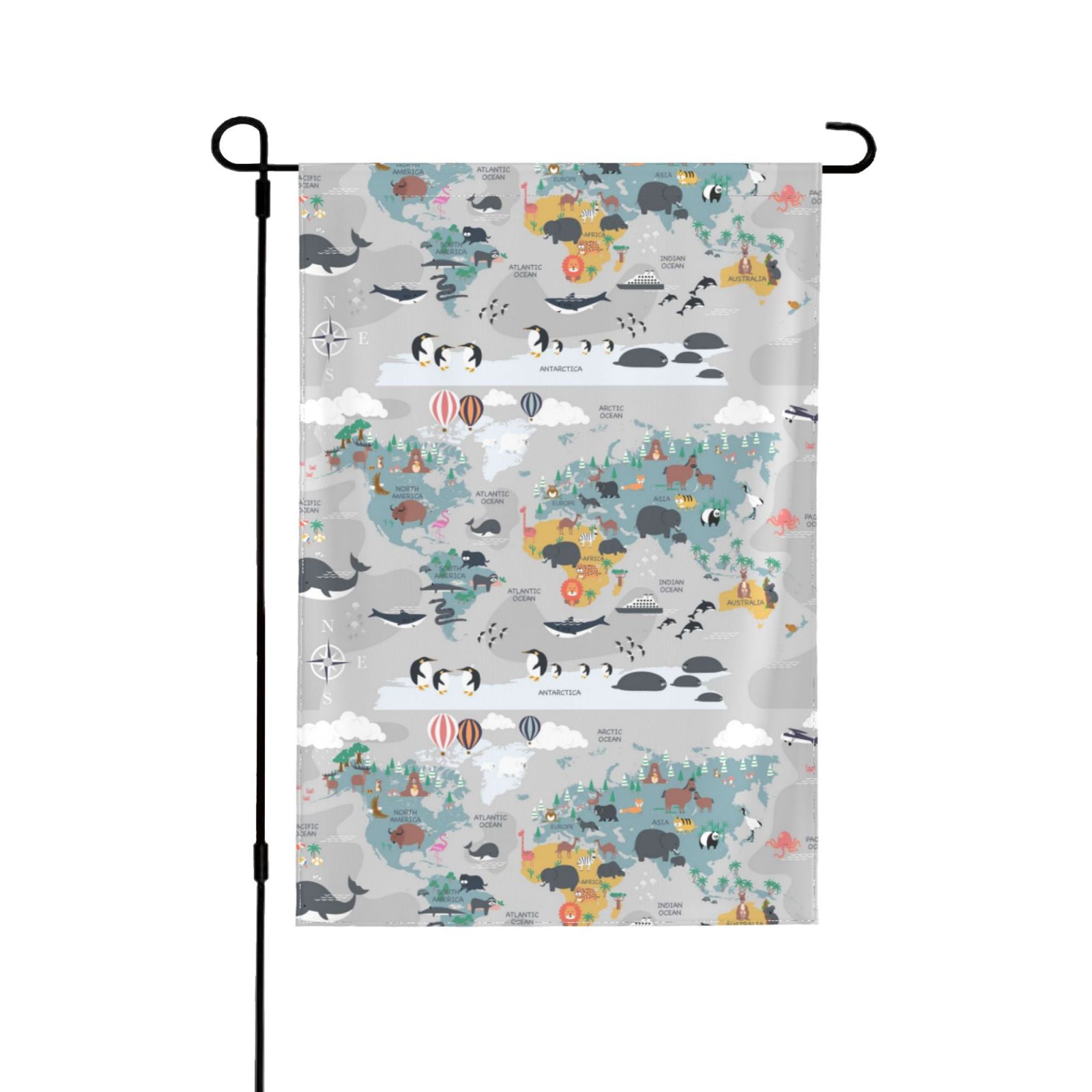 Coaee The World Map with Cartoon Animals Double Sided Garden Flag ...