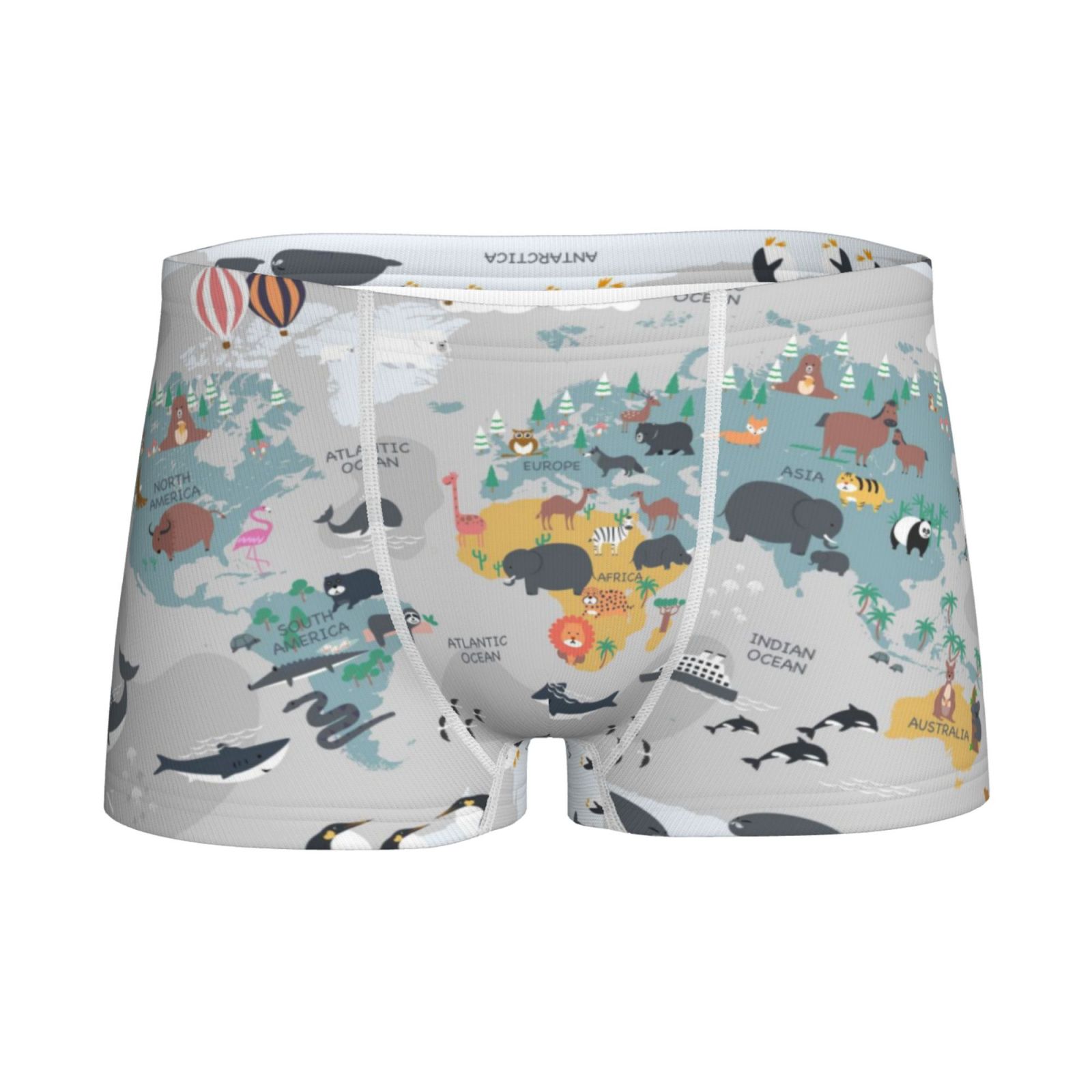 Coaee The World Map with Cartoon Animals Boy's Cotton Boxer Briefs Soft ...