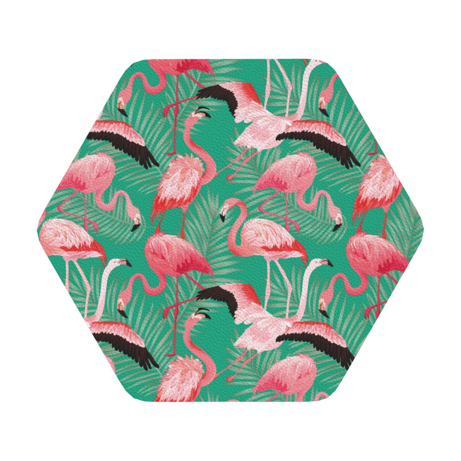 Coaee Tropical Flamingo Print Leather Coasters Set of 6, Non-Slip ...
