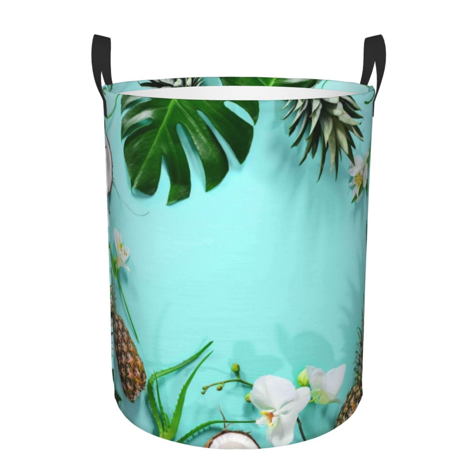 Coaee Tropical Pineapple Laundry Basket with Handle, Waterproof Round ...