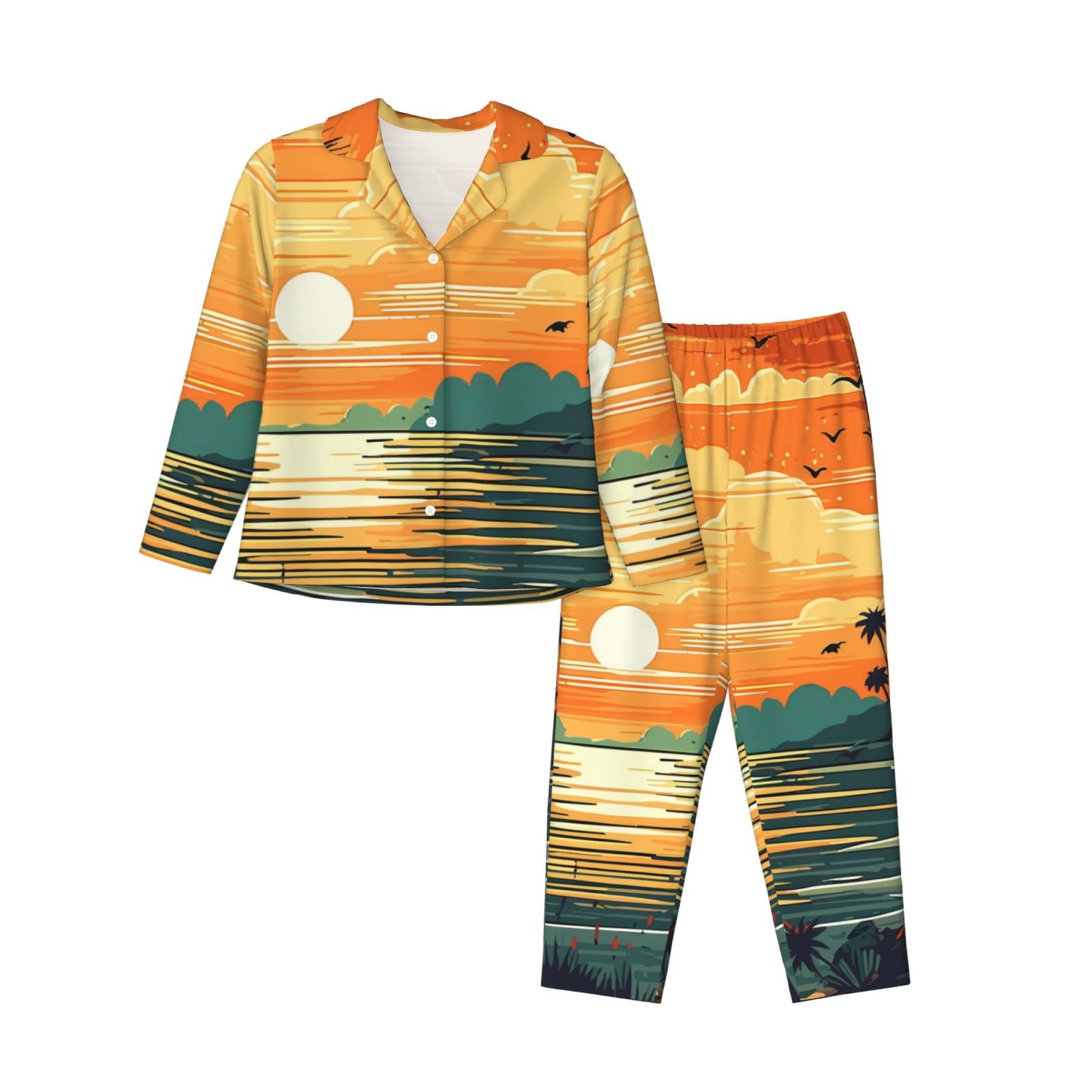 Coaee Tropical Sunset Paradise for Pajamas for Women Set Women's Long ...