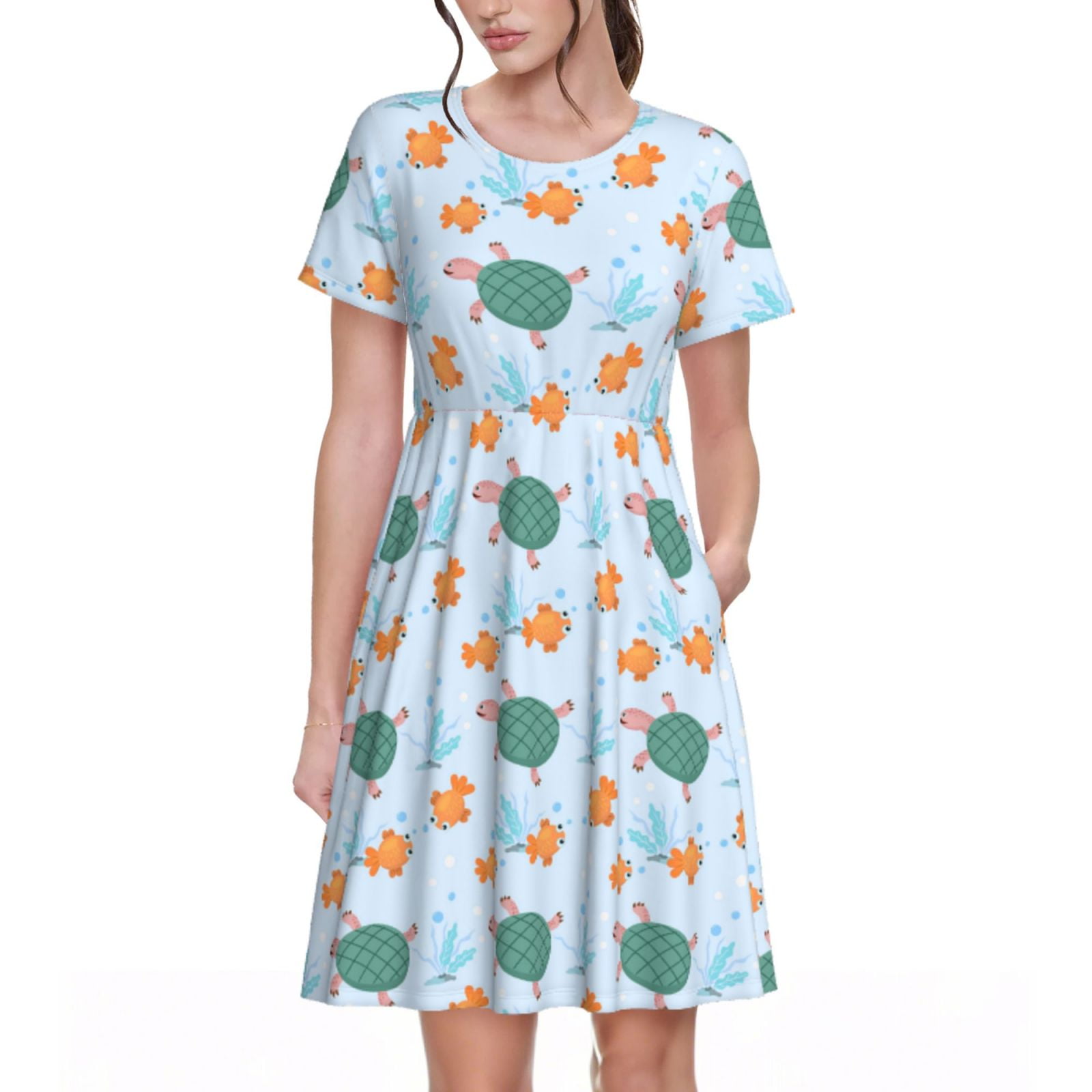 Coaee Turtles And Goldfish for Casual Dress for Women Short Sleeve ...