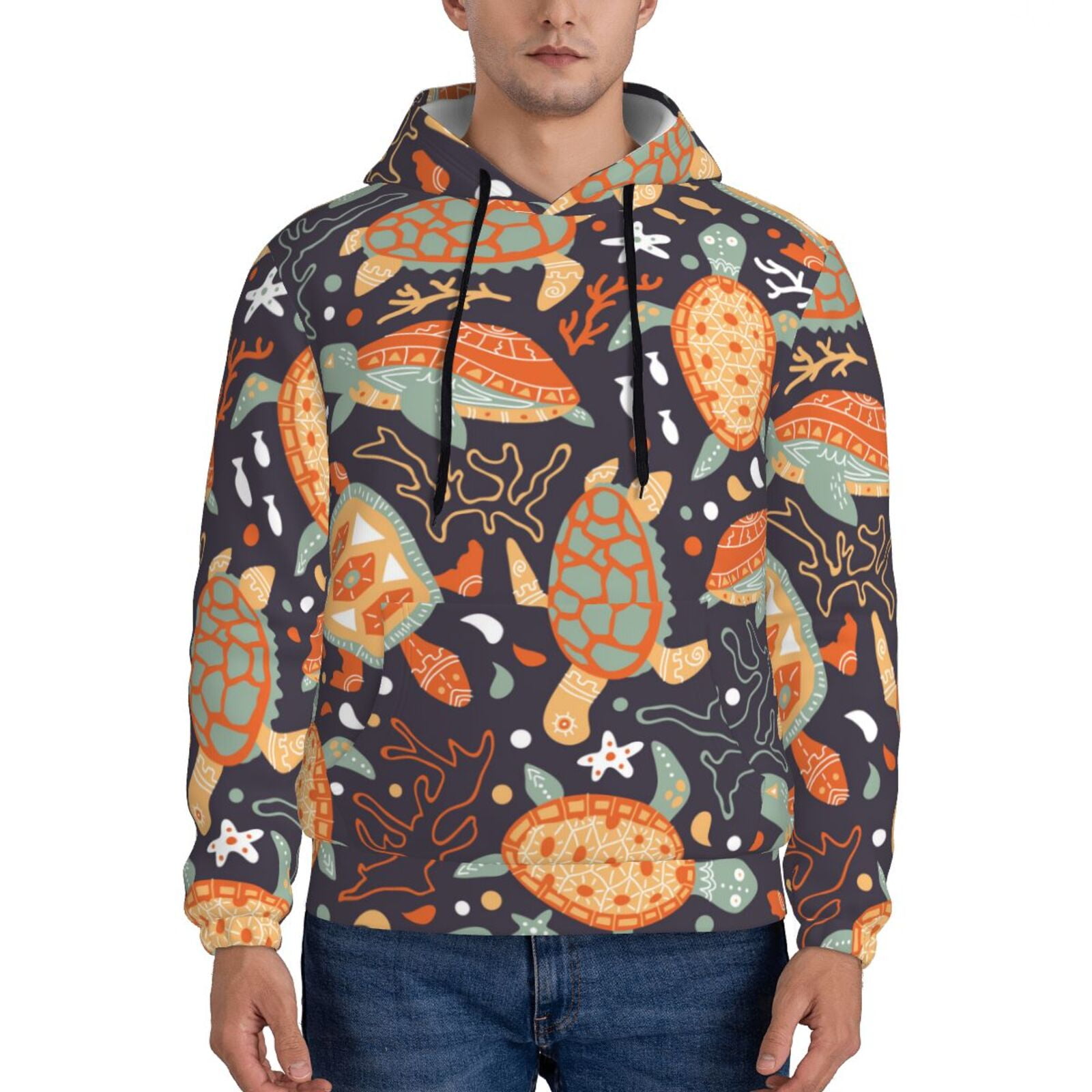Coaee Turtles and Sea Plants for Adult Hoodie Pullover Sweatshirt for Men Hooded Sweatshirt for ...
