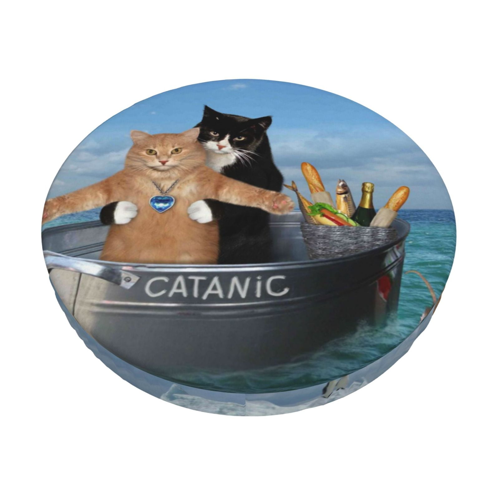 Coaee Two Brave Cats Are Floating On The Sea Iceberg Round Bar Stool ...