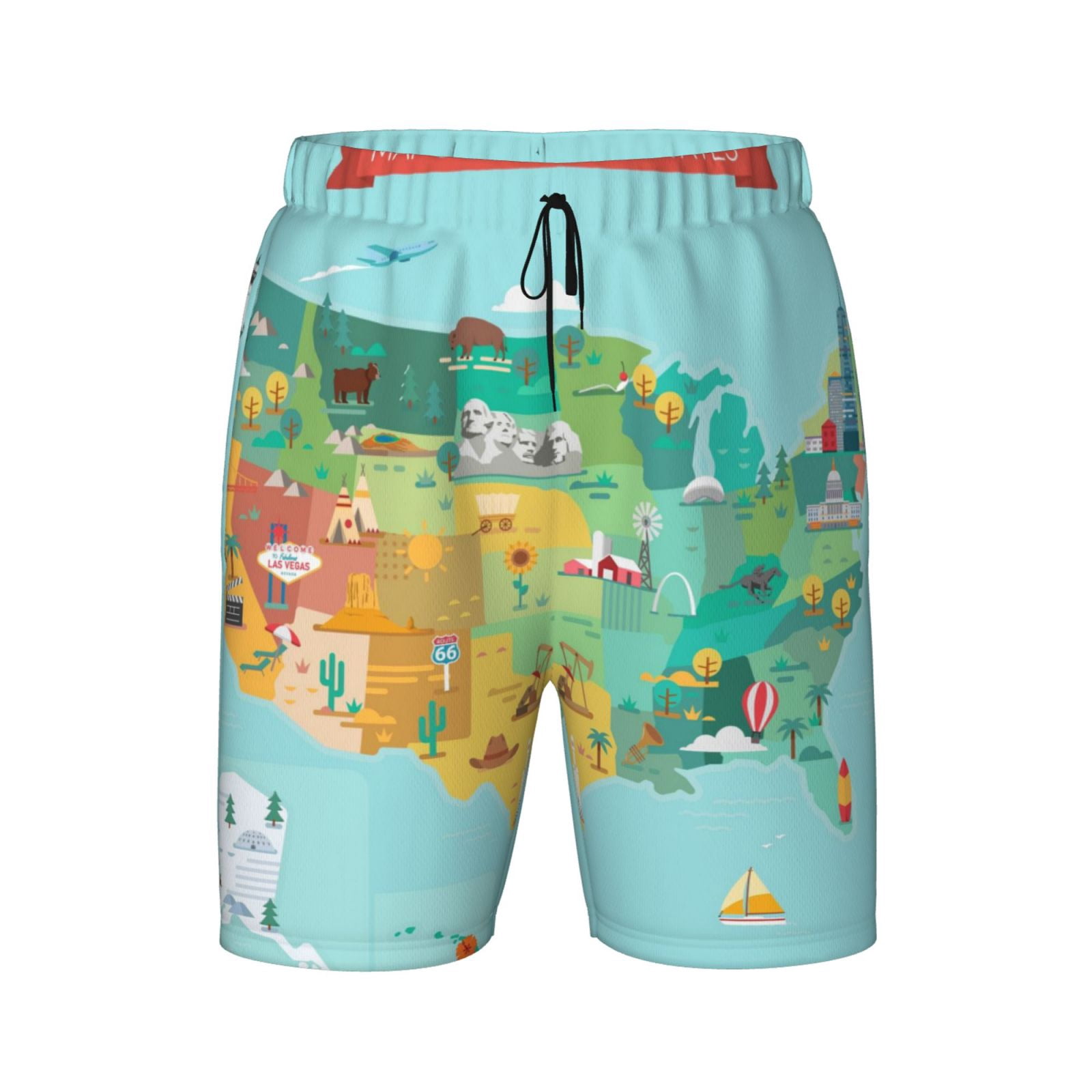 Coaee USA Tourist Map for Boys Swim Trunks Compression Liner Swim ...