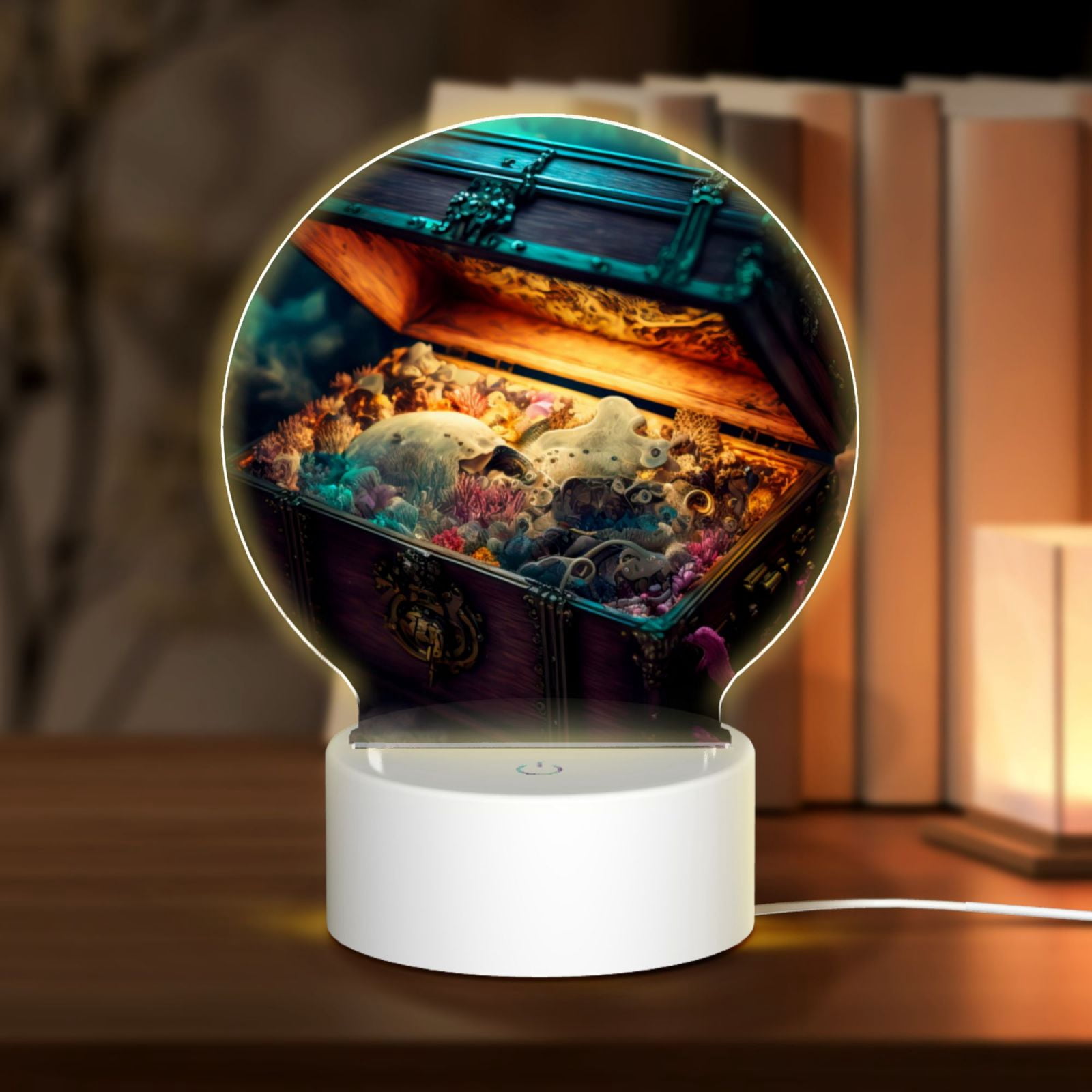 Coaee Underwater Treasure Chest for Round Acrylic LED Desk Lamp 3 Color ...