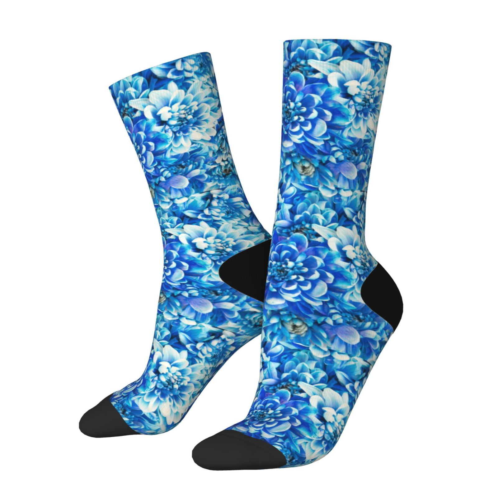 Coaee Vibrant Blue Floral Socks, Stylish Sports Mid-Tube Socks ...
