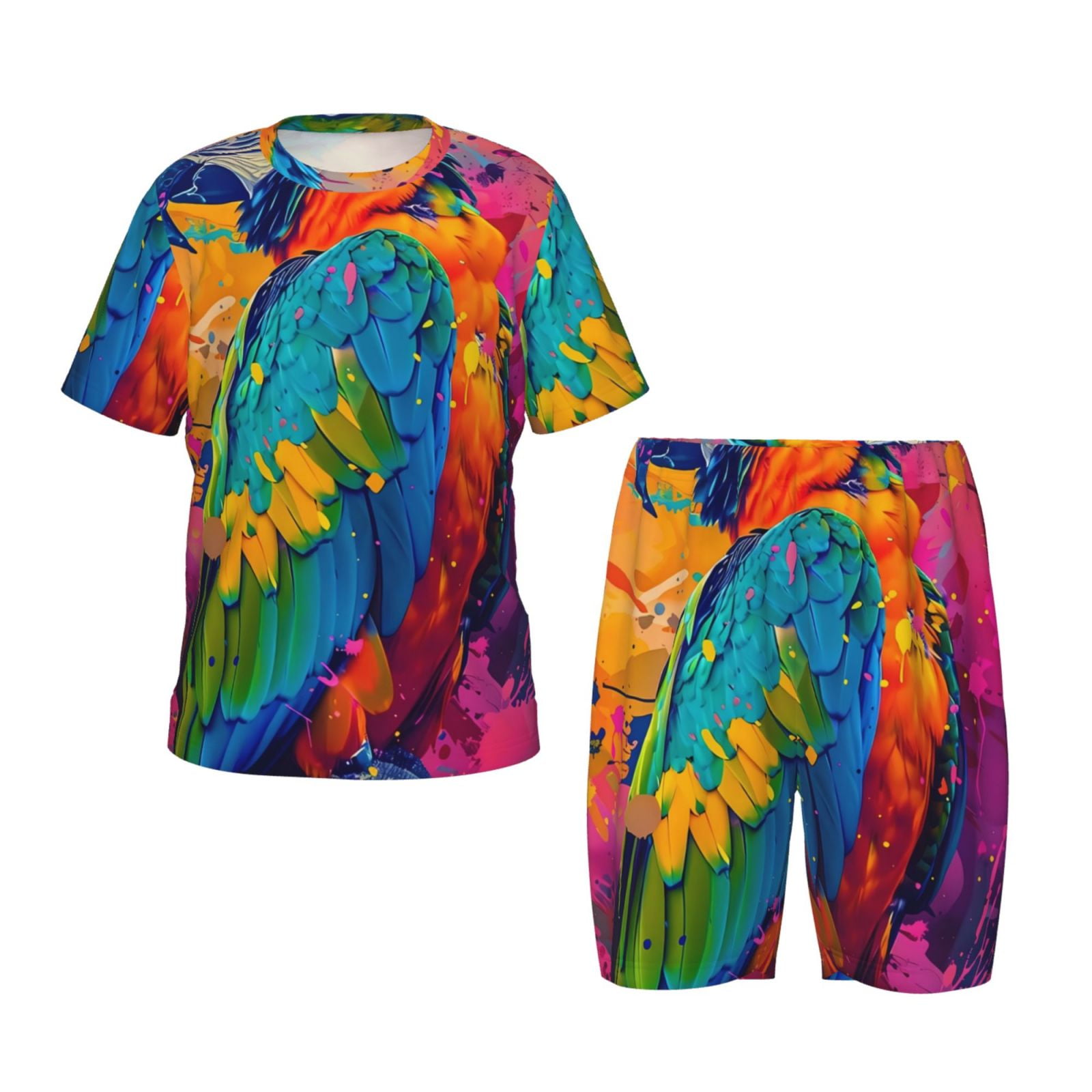 Coaee Vibrant Parrot Splash Art for Short Sleeve Pajamas Kids Summer ...