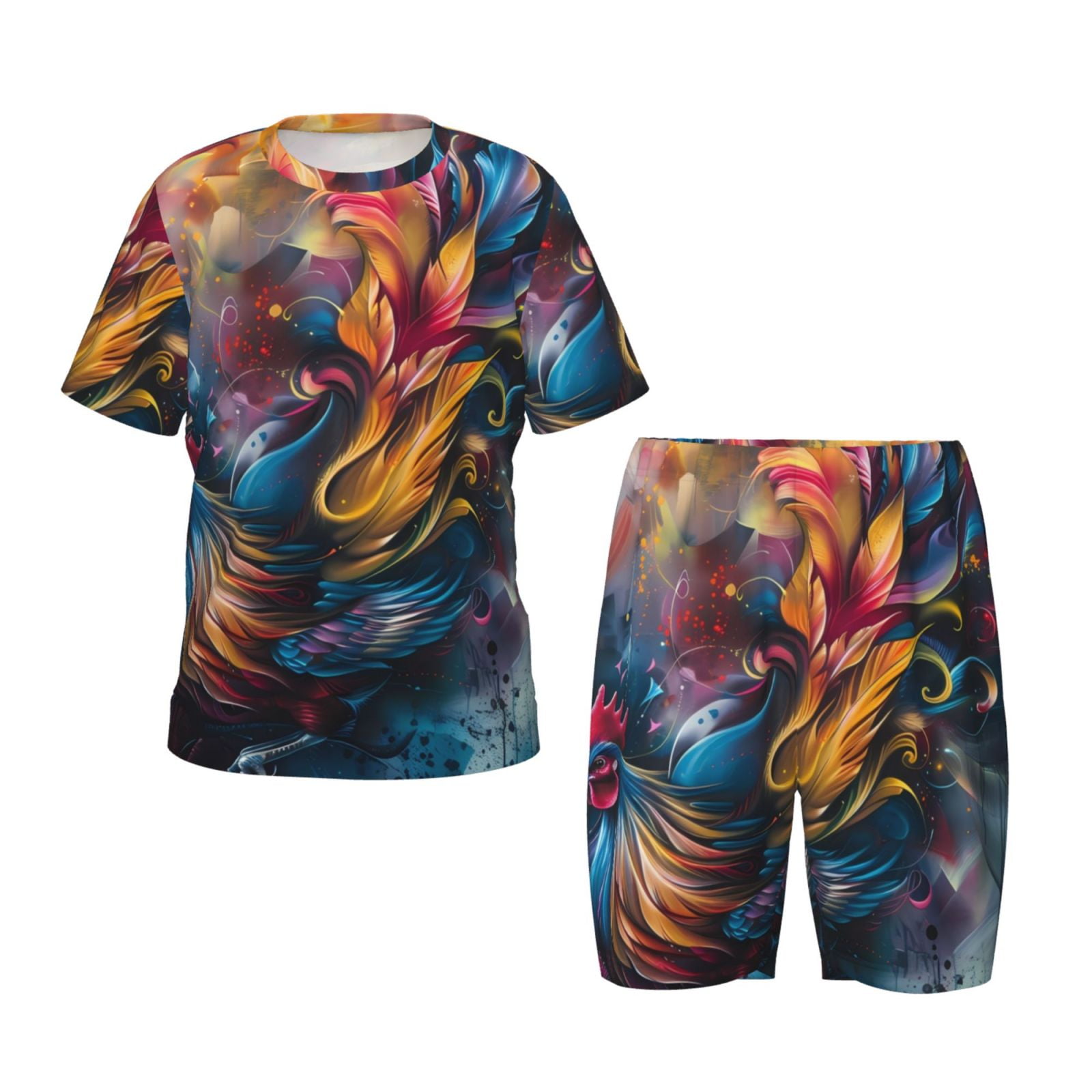 Coaee Vibrant Rooster Painting for Short Sleeve Pajamas Kids Summer Pjs ...