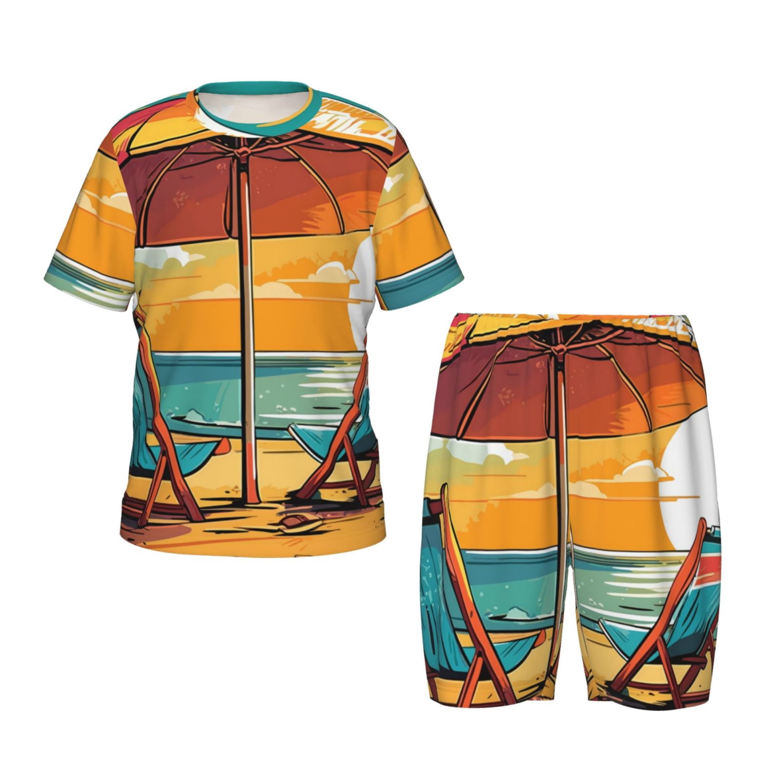 Coaee Vintage Beach Sunset for Short Sleeve Pajamas Kids Summer Pjs ...