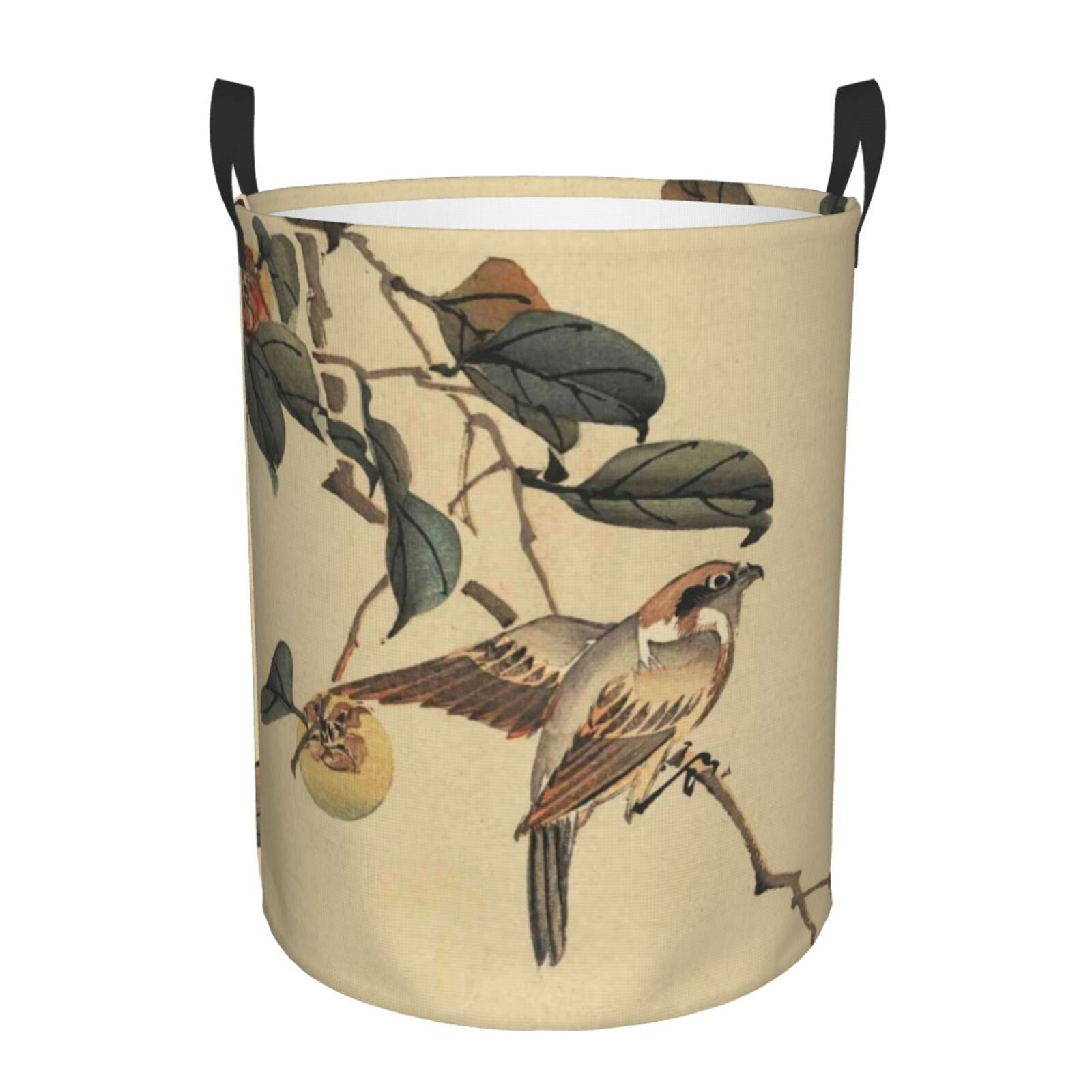 Coaee Vintage Bird Laundry Basket with Handle, Waterproof Round ...