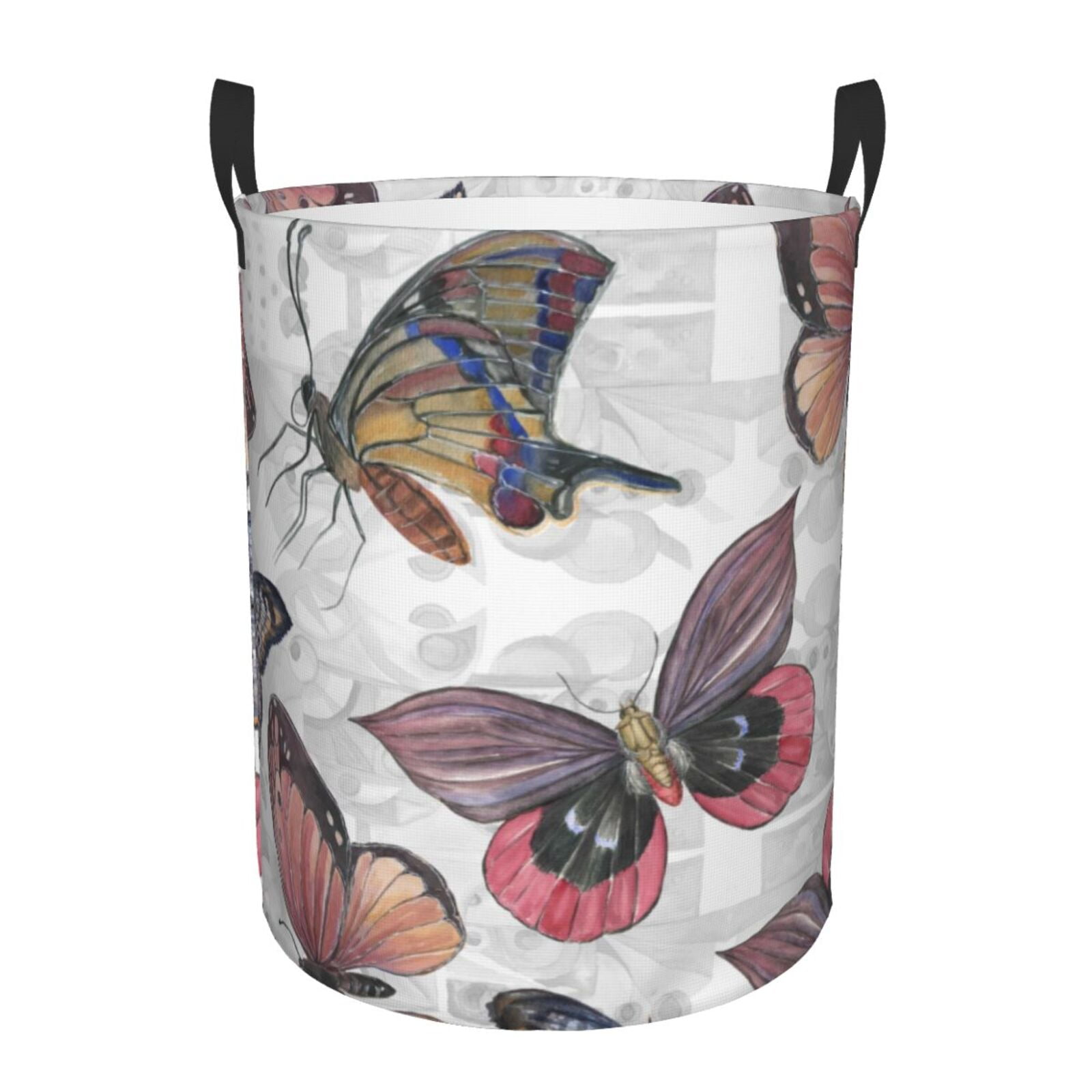 Coaee Vintage Butterflies Laundry Basket with Handle, Waterproof Round ...