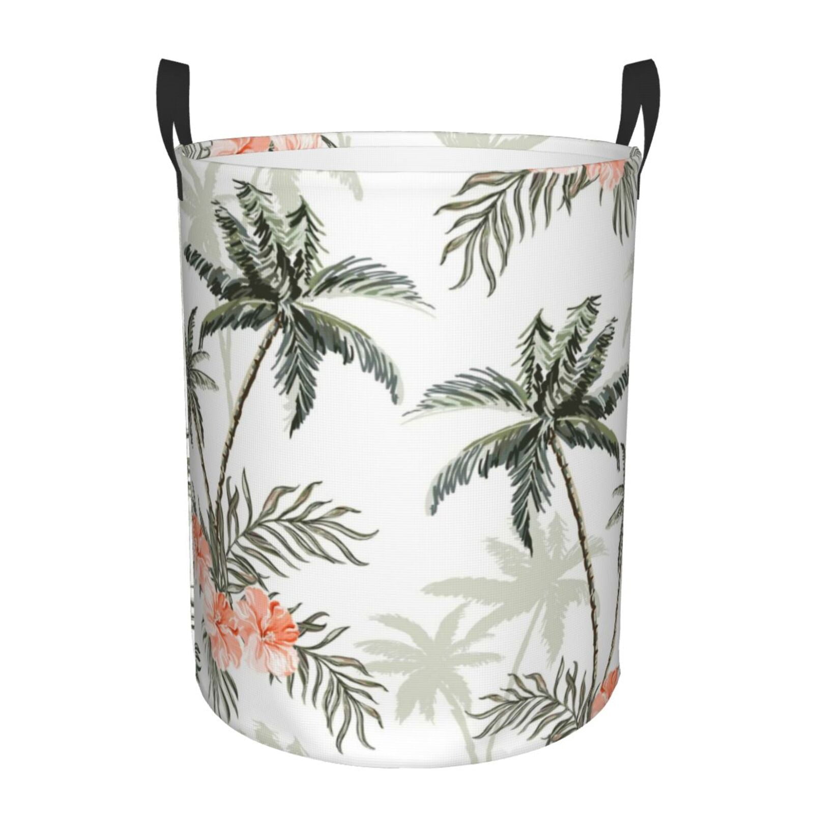 Coaee Vintage Palm Trees Laundry Basket with Handle, Waterproof Round ...