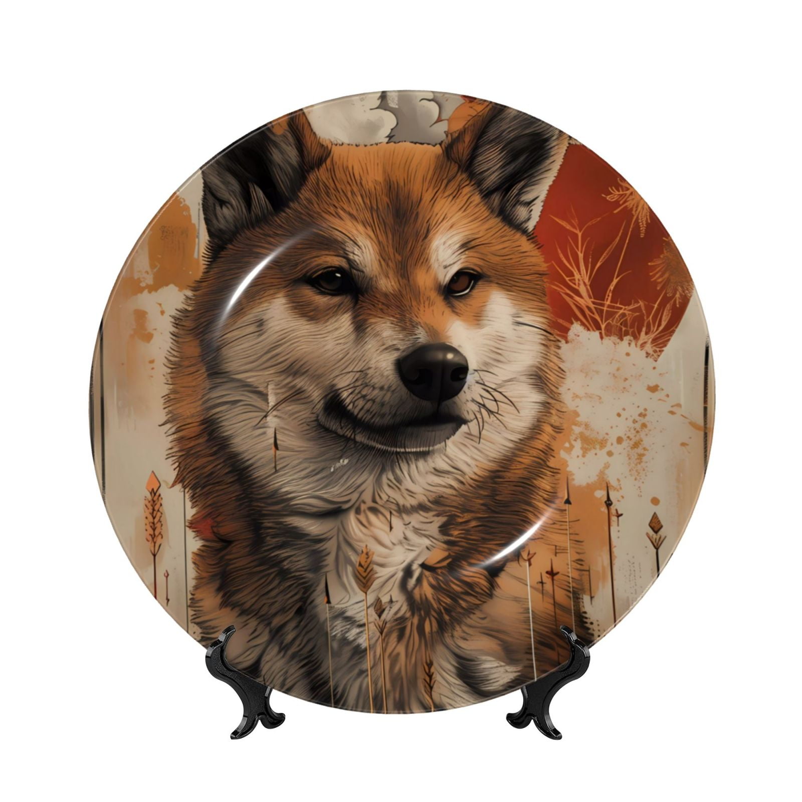 Coaee Vintage Shiba Inu Art for Bone China Decorative Plate Decorative ...