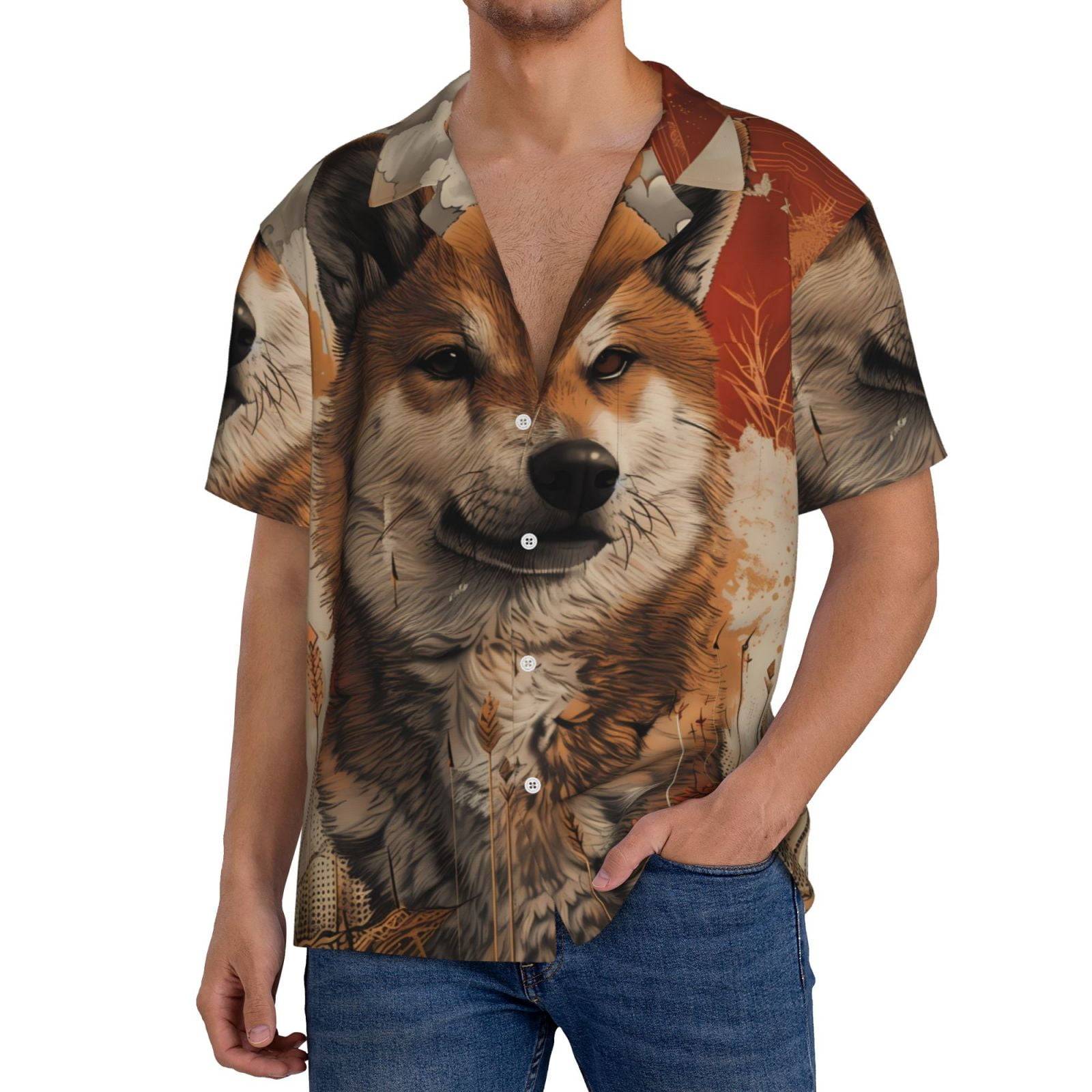 Coaee Vintage Shiba Inu Art Coaee {designName} for Men's Casual Button ...