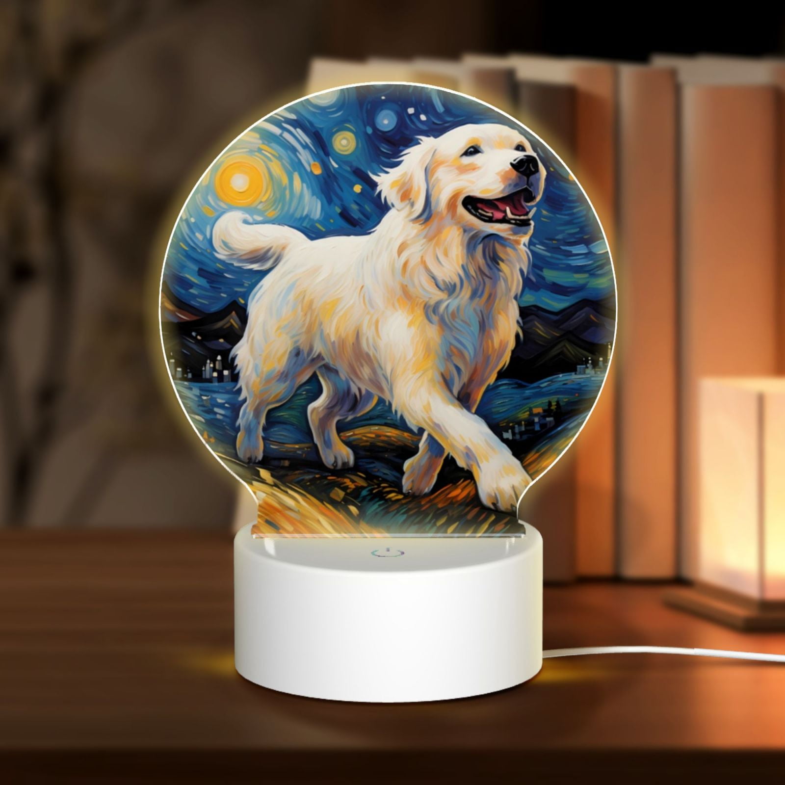 Coaee Vintage Starry Sky Labrador for Round Acrylic LED Desk Lamp 3 ...