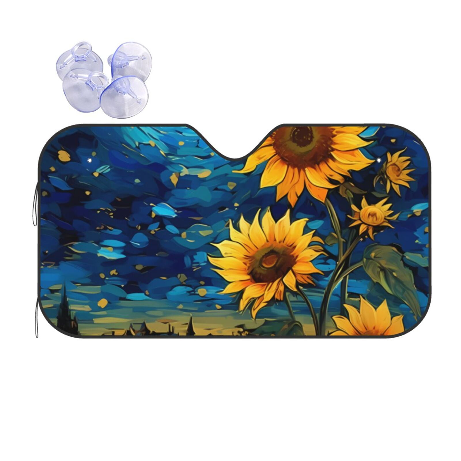 Coaee Vintage Starry Sky Sunflower Print Car Sunshade Windshield Sun ...