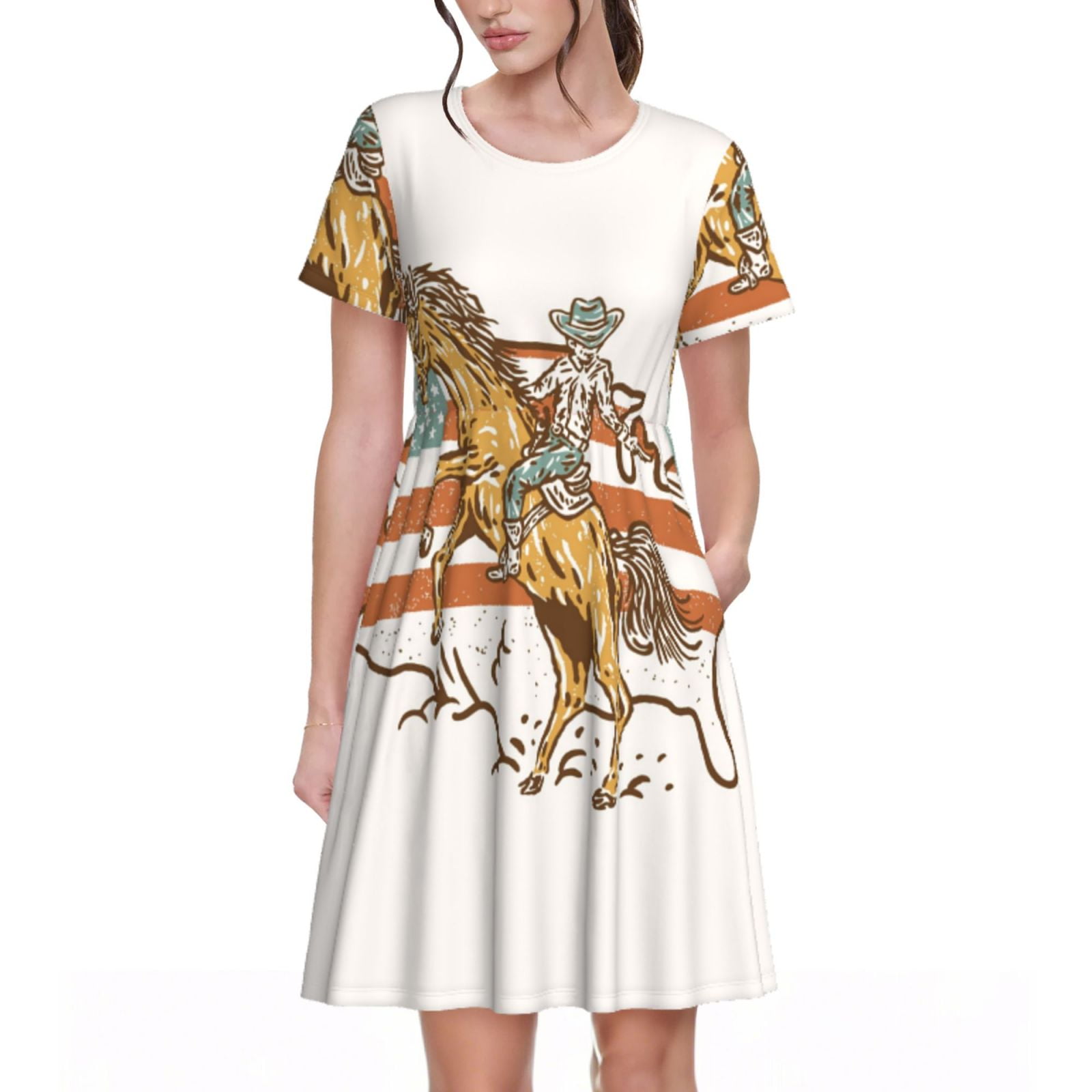 Coaee Vintage Wild West Cowboy for Casual Dress for Women Short Sleeve ...