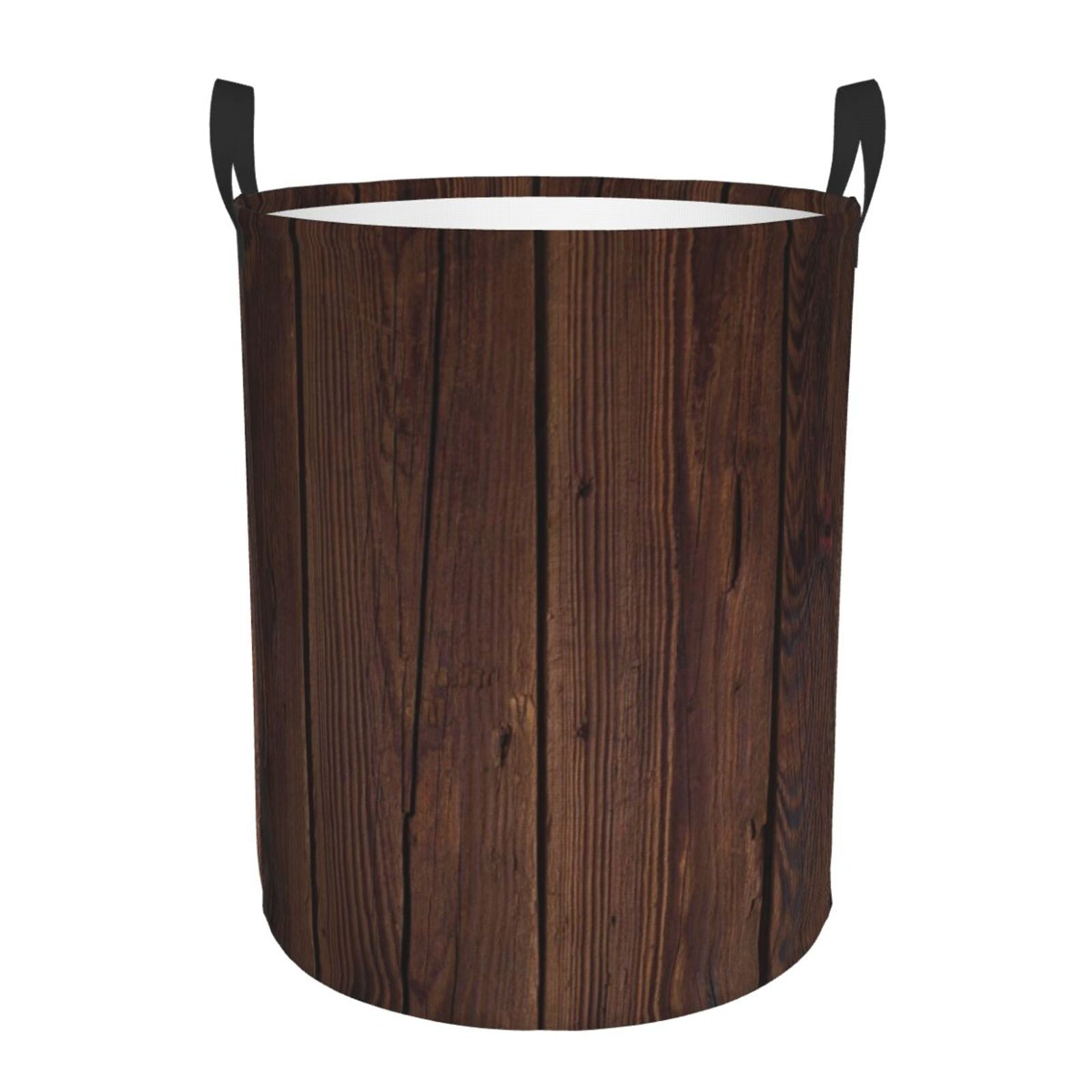Coaee Vintage Wood Laundry Basket with Handle, Waterproof Round ...