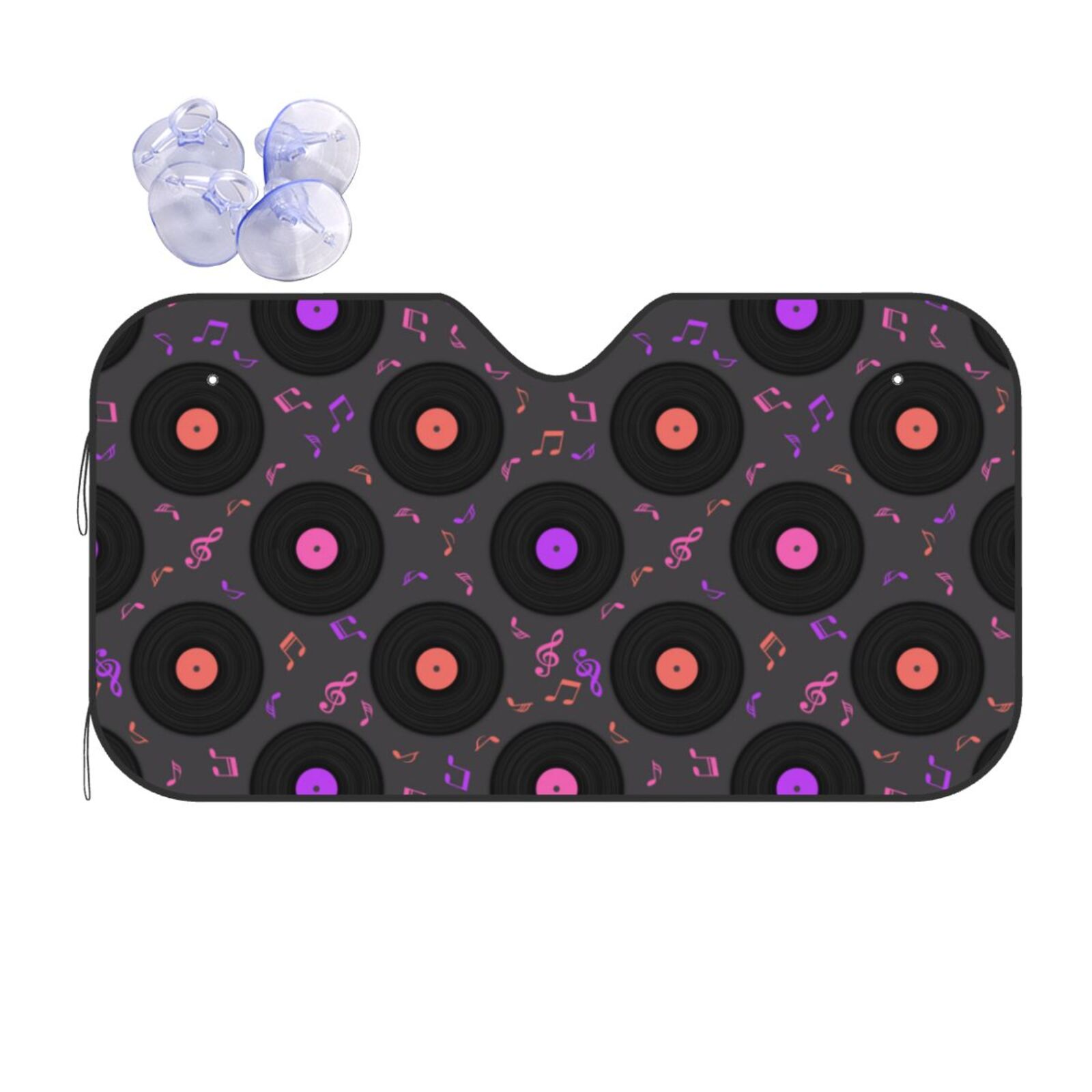 Coaee Vinyl Records Musical Notes Print Car Sunshade Windshield Sun ...