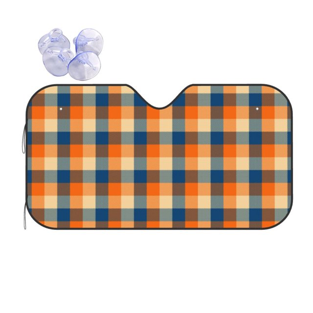 Coaee Warm Orange Plaid Print Car Sunshade Windshield Sun Shade Reflect ...