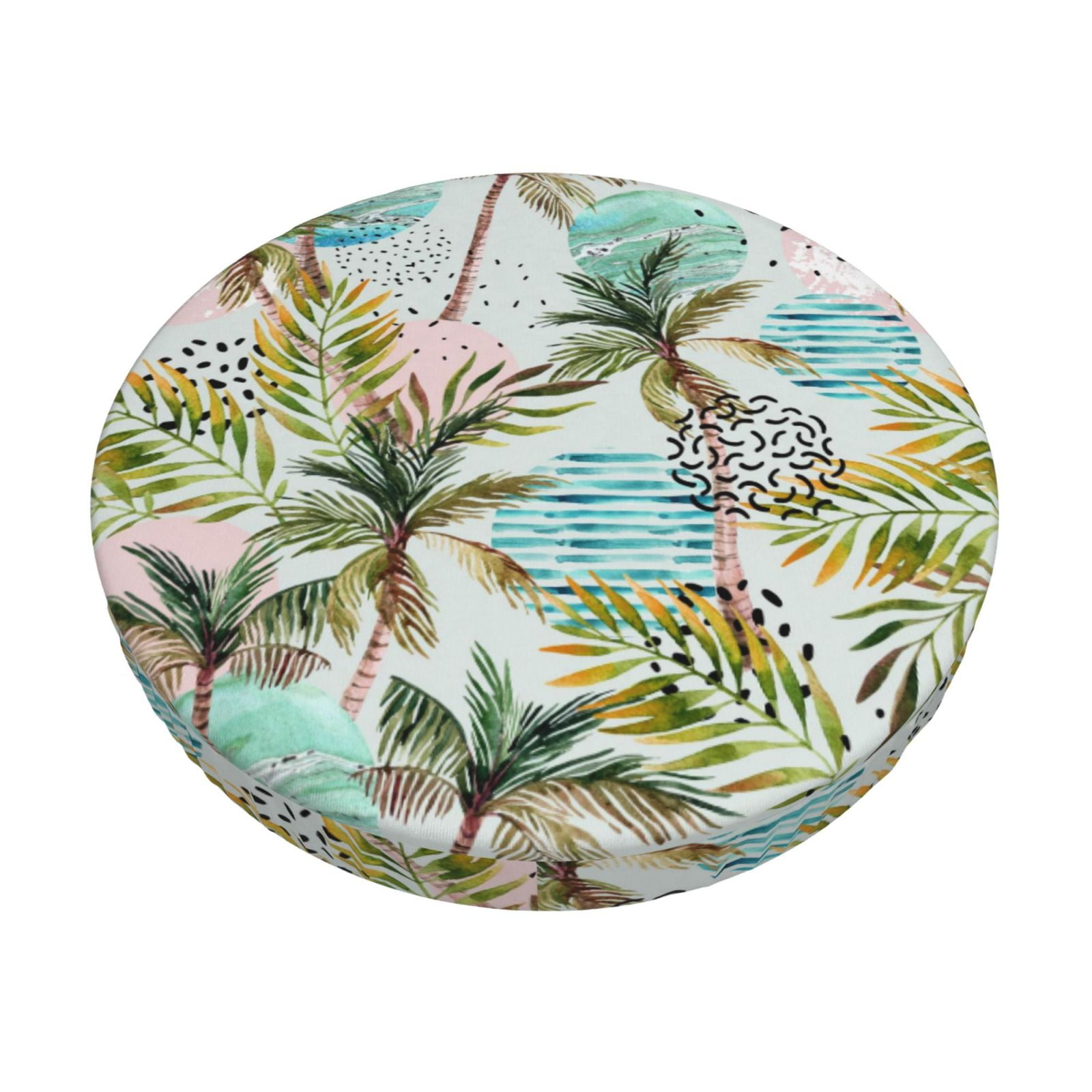 Coaee Watercolor Palm Tree Round Bar Stool Seat Covers Washable Stool ...