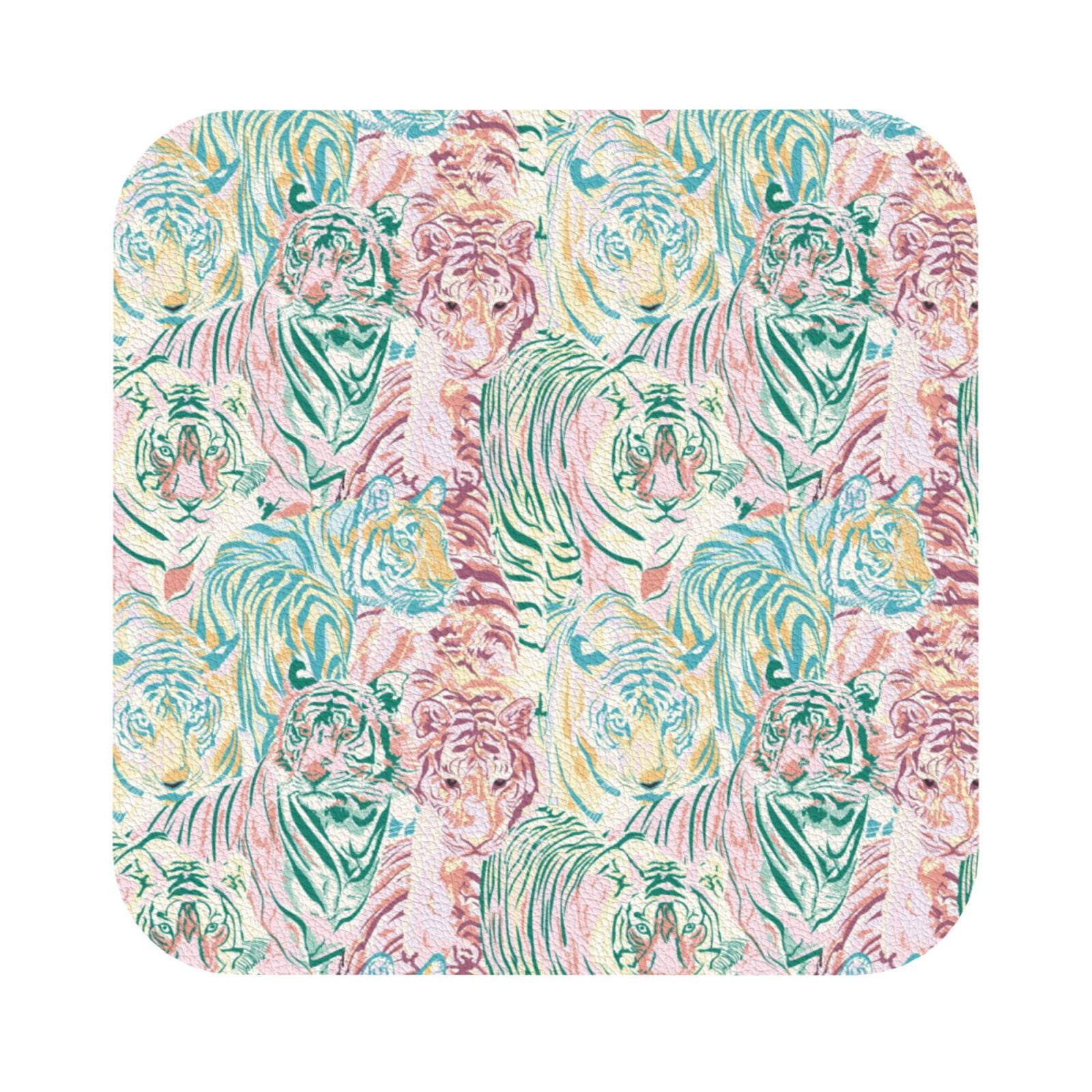 Coaee Watercolor Tiger Print Leather Coasters Set of 6, Non-Slip ...