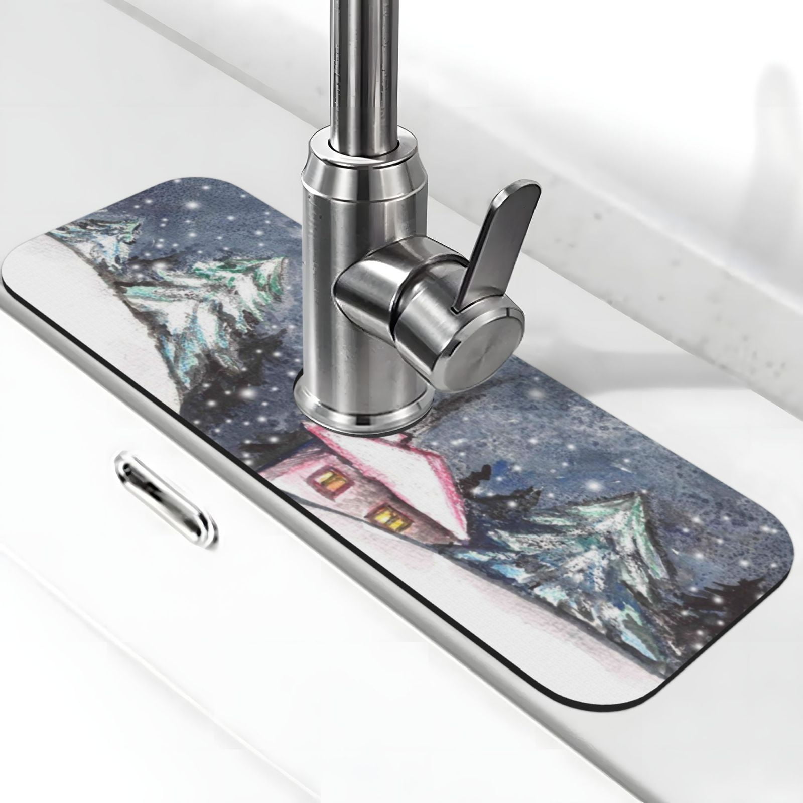 Coaee Watercolor Winter Landscape For Christmas for Kitchen Sink Splash ...