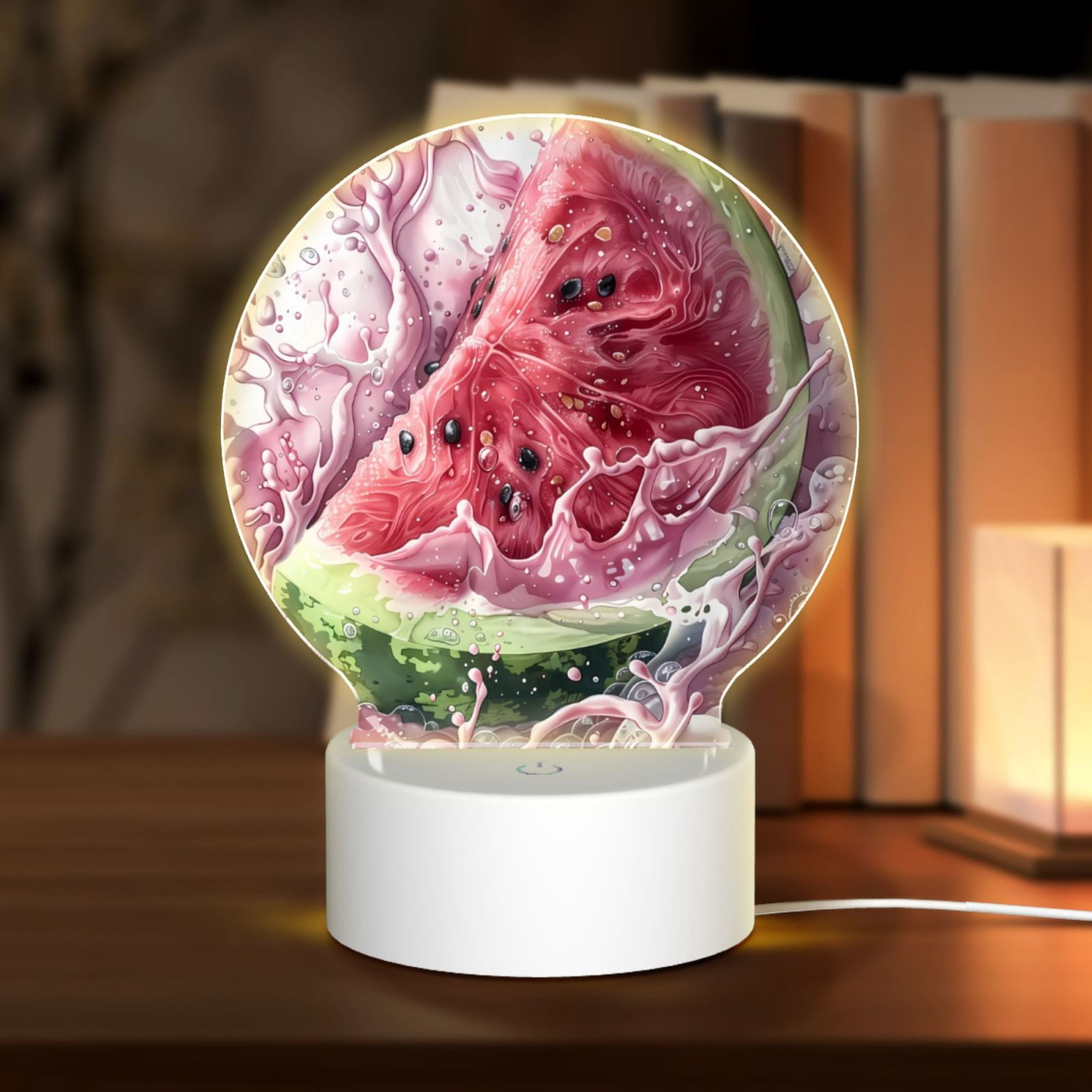 Coaee Watermelon Splash Realism Art for Round Acrylic LED Desk Lamp 3 ...