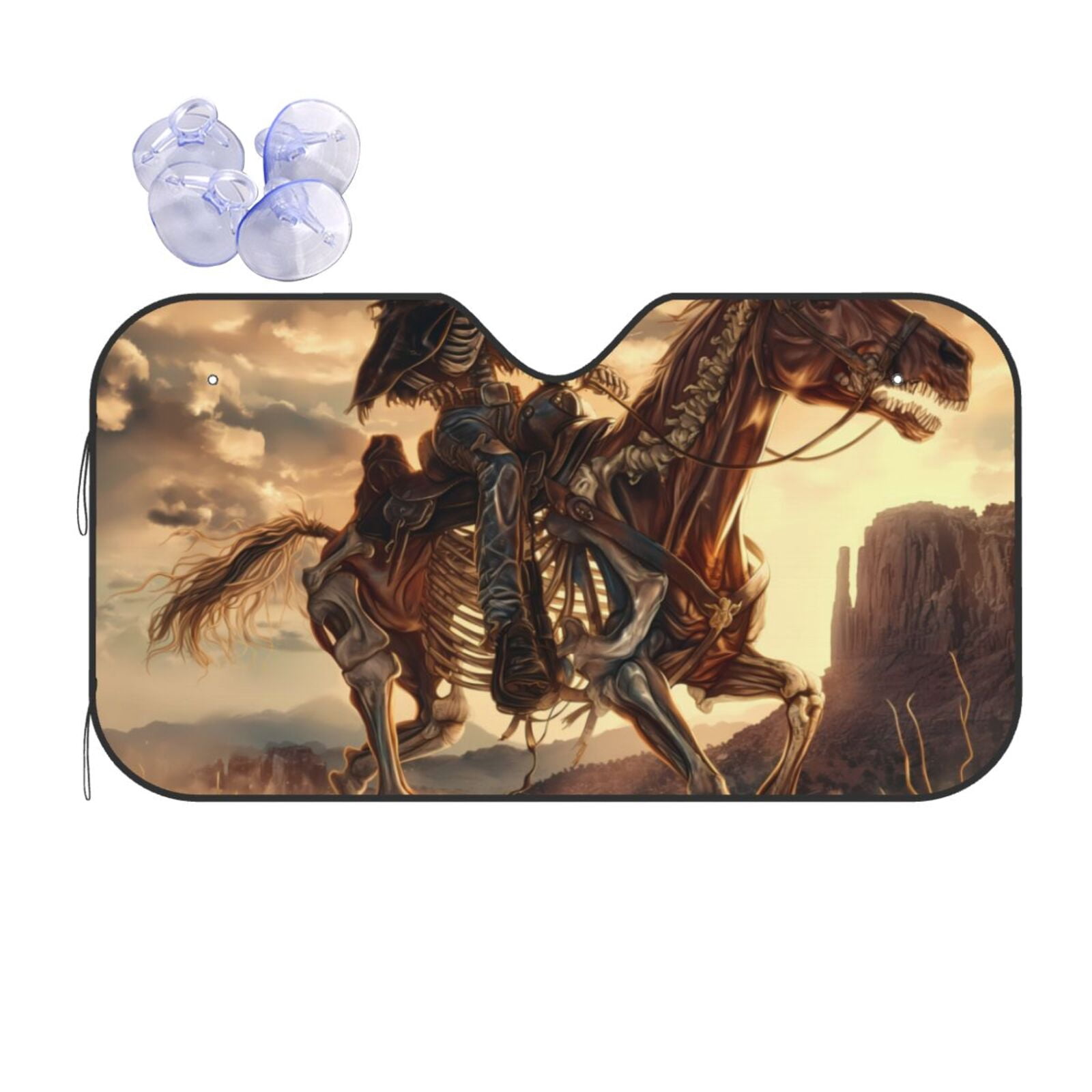 Coaee Western Skeleton Cowboy Horse Print Car Sunshade Windshield Sun ...