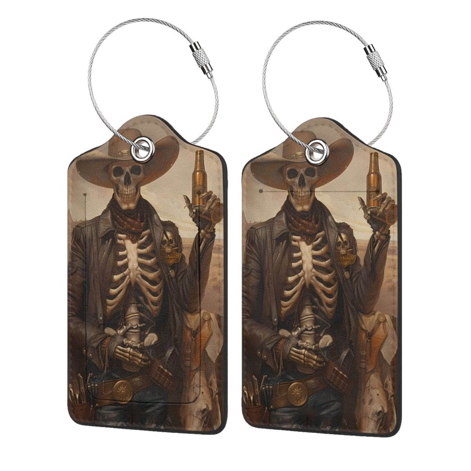 Coaee Western Skull Cowboy Untethered Leather Luggage Tags for ...