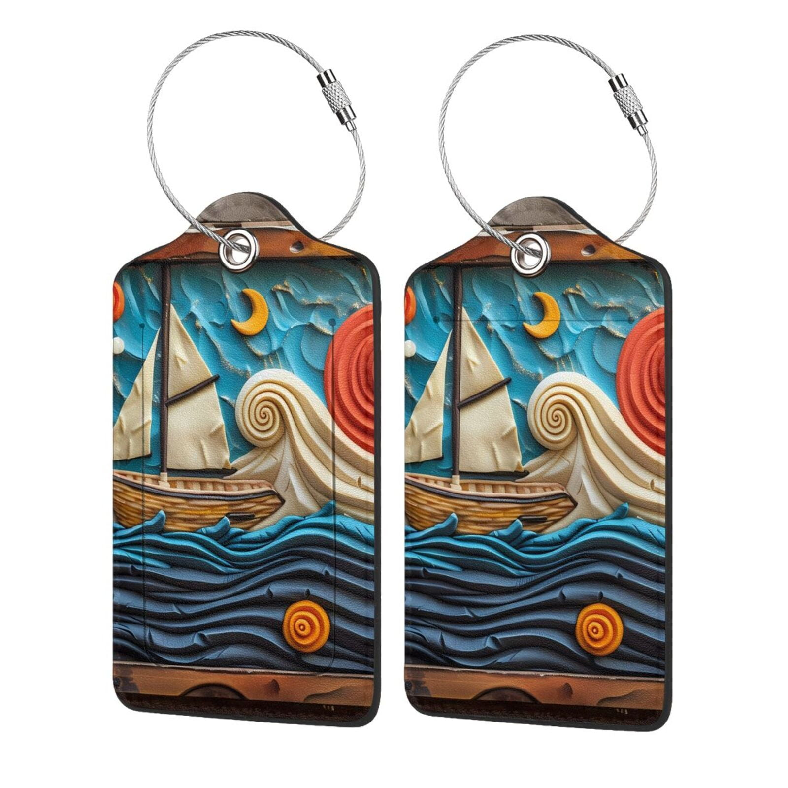 Coaee Whimsical Sailboat Ocean Art Untethered Leather Luggage Tags for ...