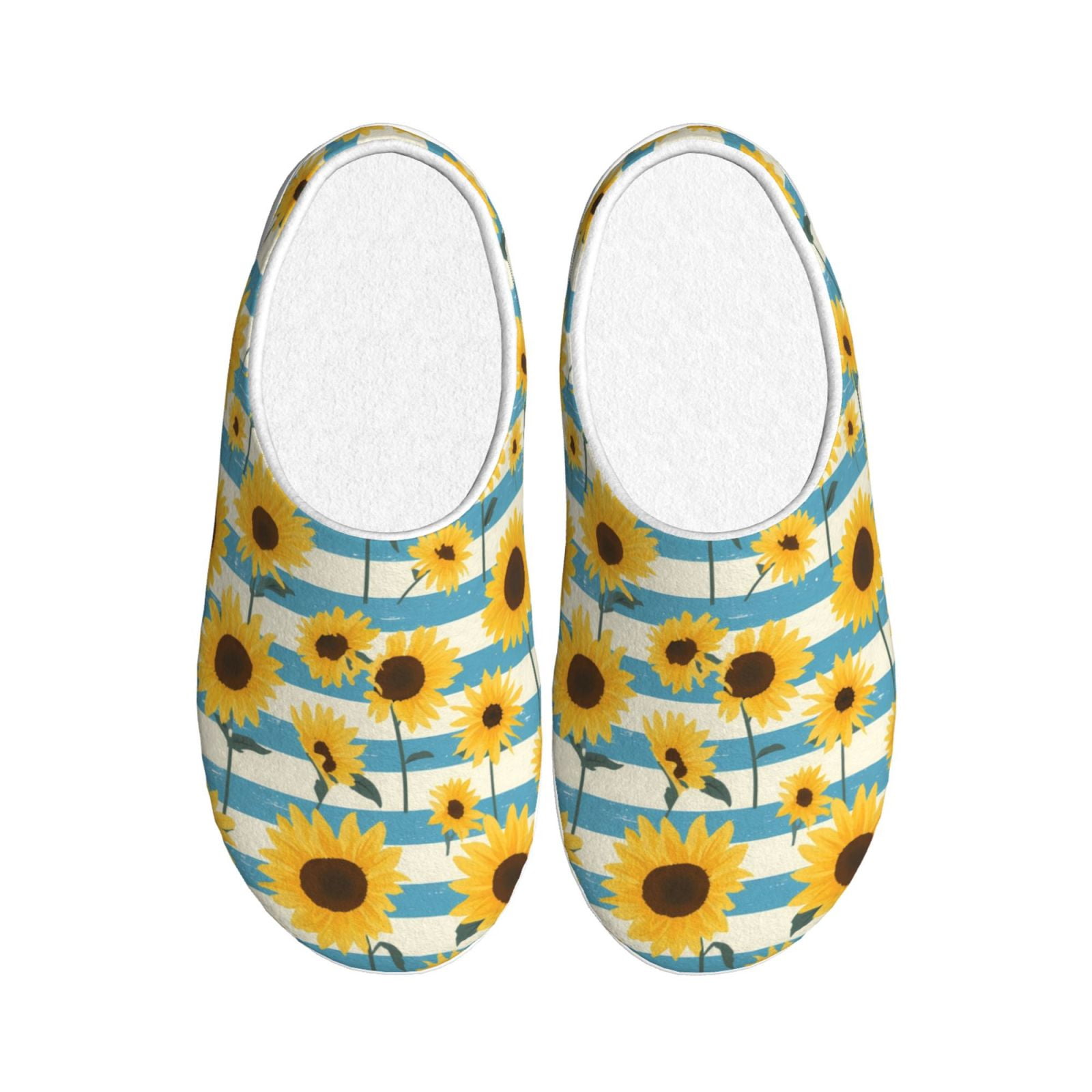 Coaee White Blue Striped Sunflower for Mens Slippers Indoor Slip On ...