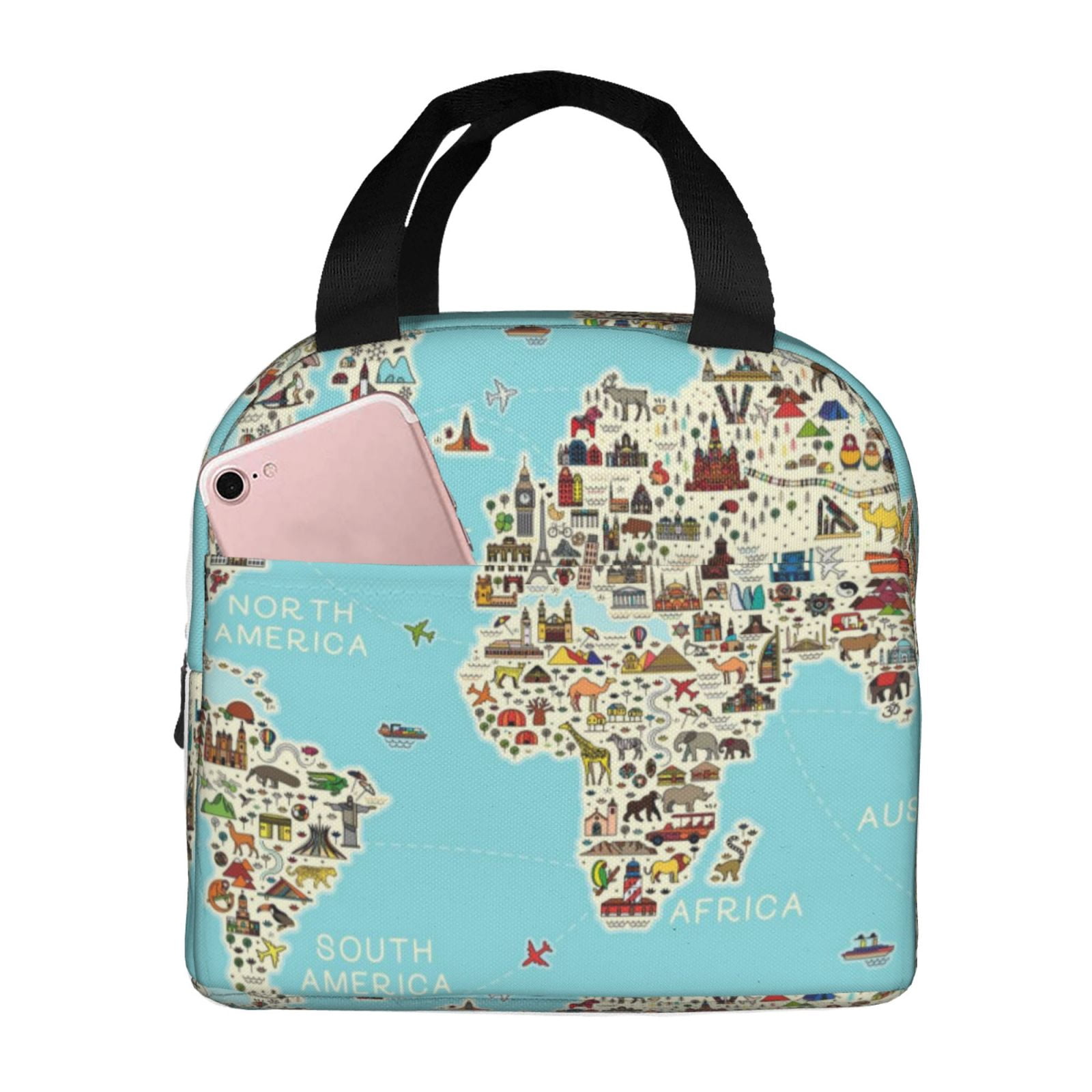 Coaee World Travel Line Icons Map for Reusable Thermal Soft Leakproof ...