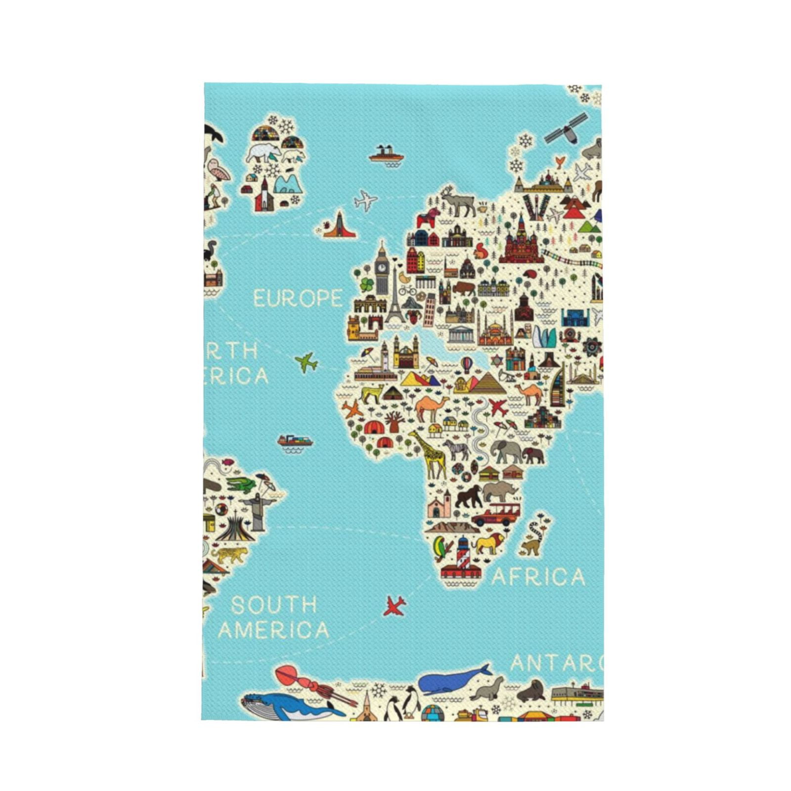 Coaee World Travel Line Icons Map for Waffle Towels Dish Towels for ...