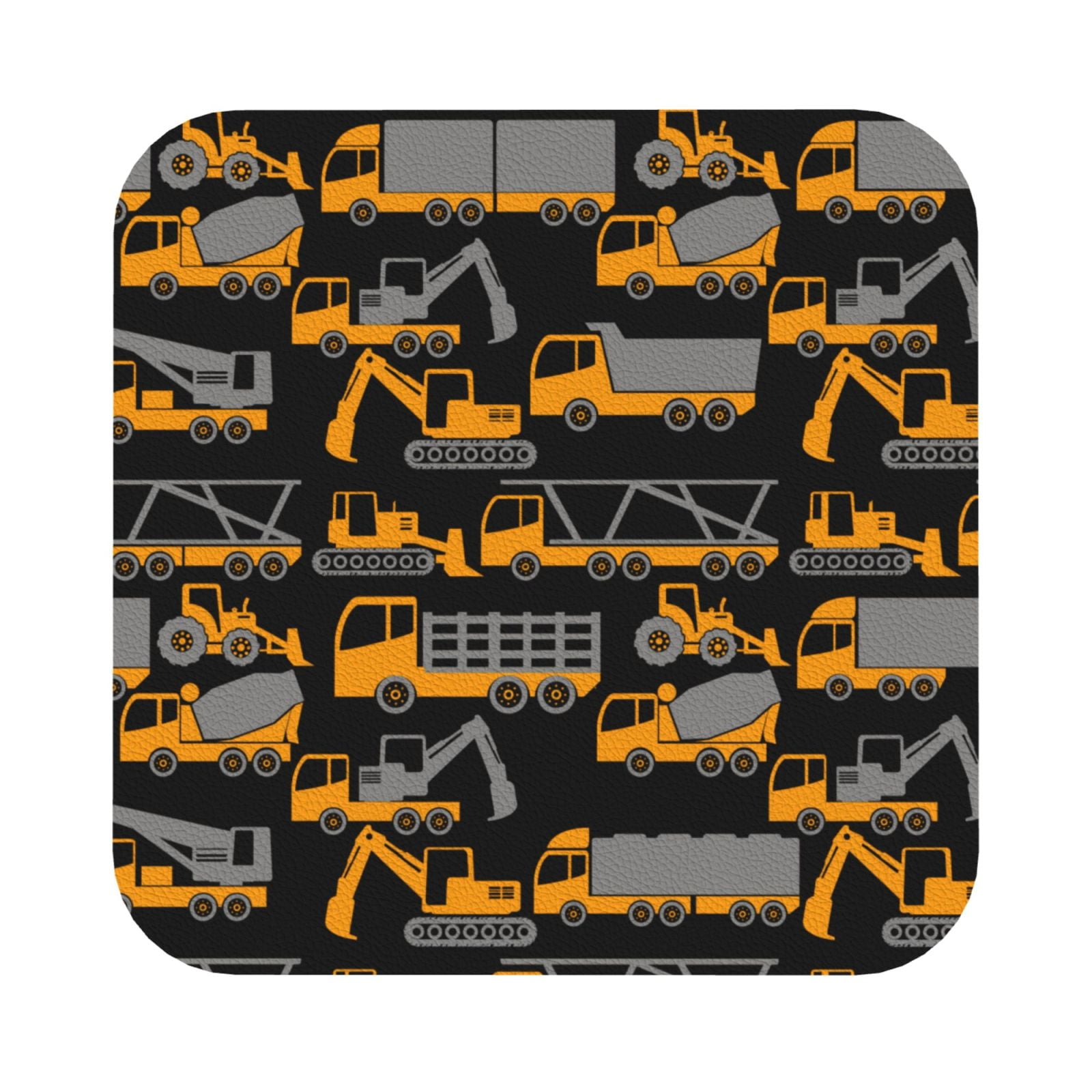 Coaee Yellow Excavator Print Leather Coasters Set of 6, Non-Slip ...