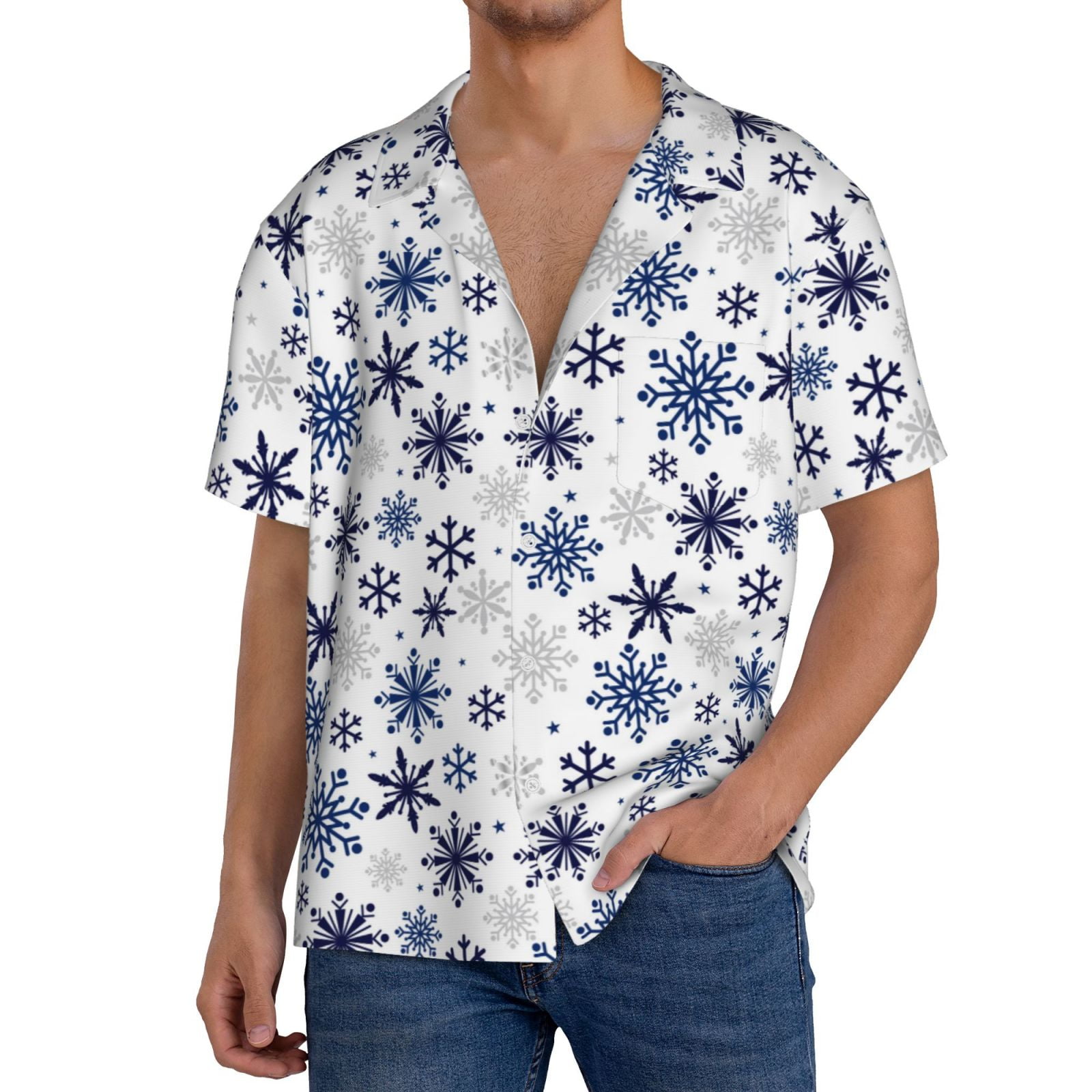 Coaee blue Snowflake Prints Coaee {designName} for Men's Casual Button ...