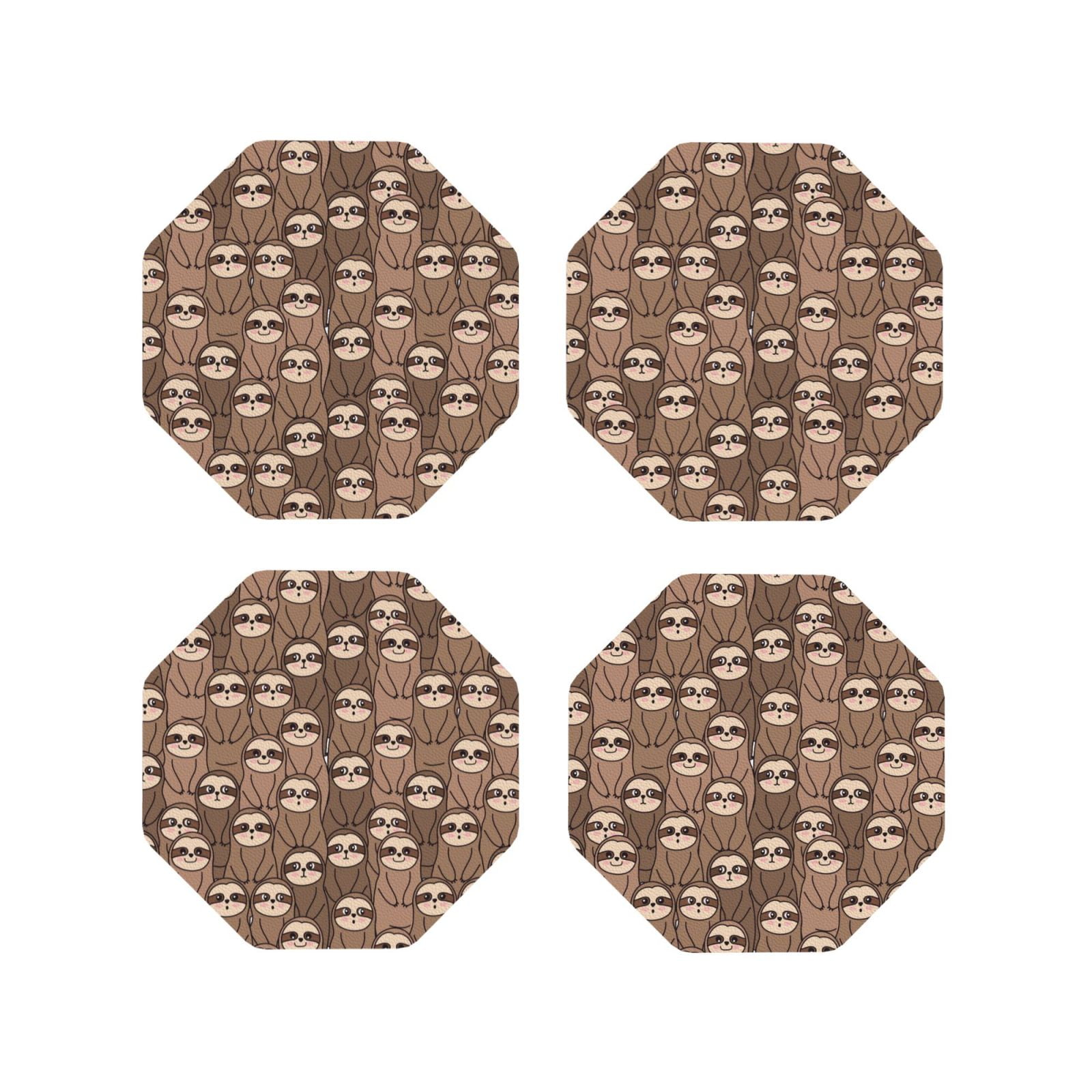 Coaee brown sloth family for Leather coasters set of 4, Non-Slip ...