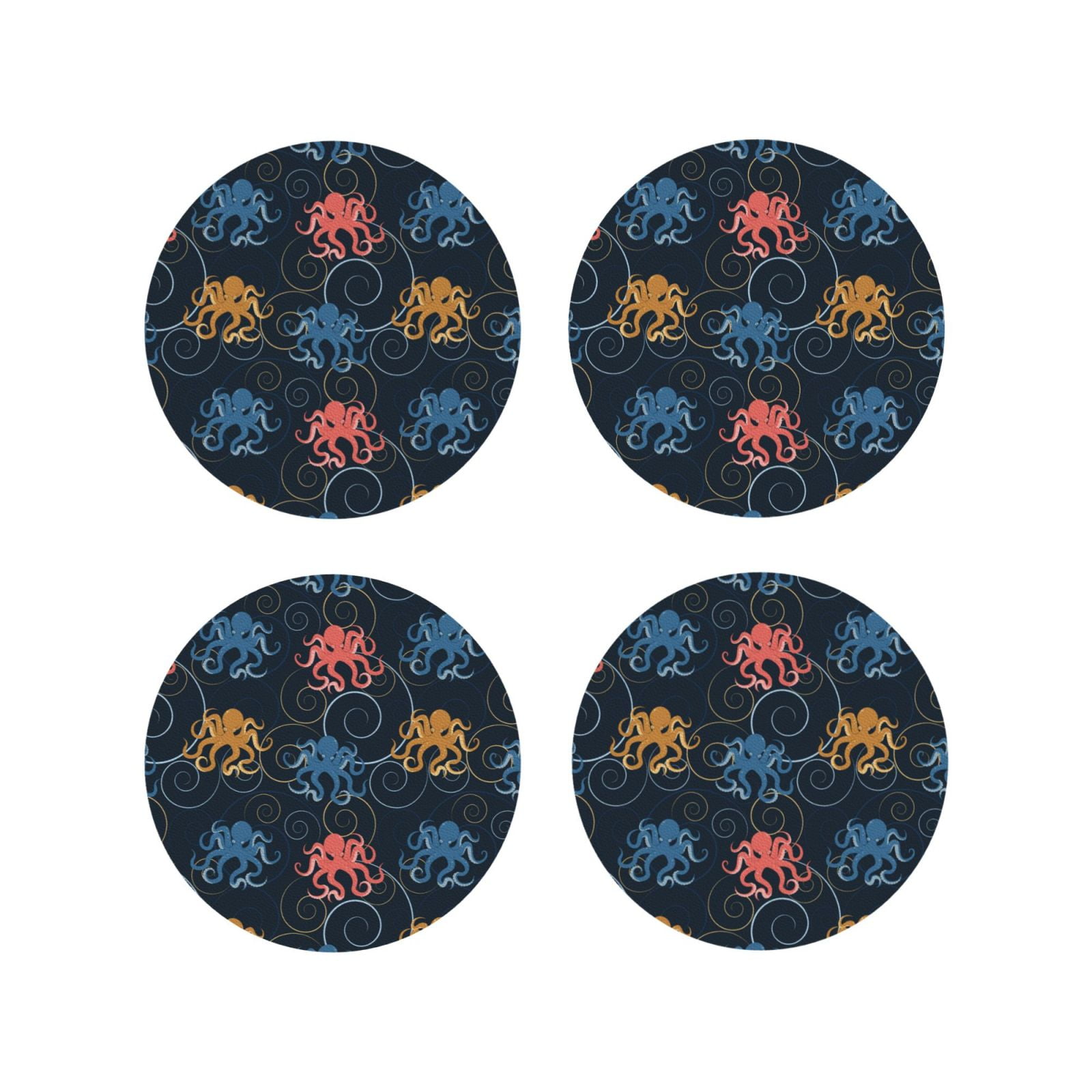 Coaee cartoon doodle octopus for Leather coasters set of 4, Non-Slip ...