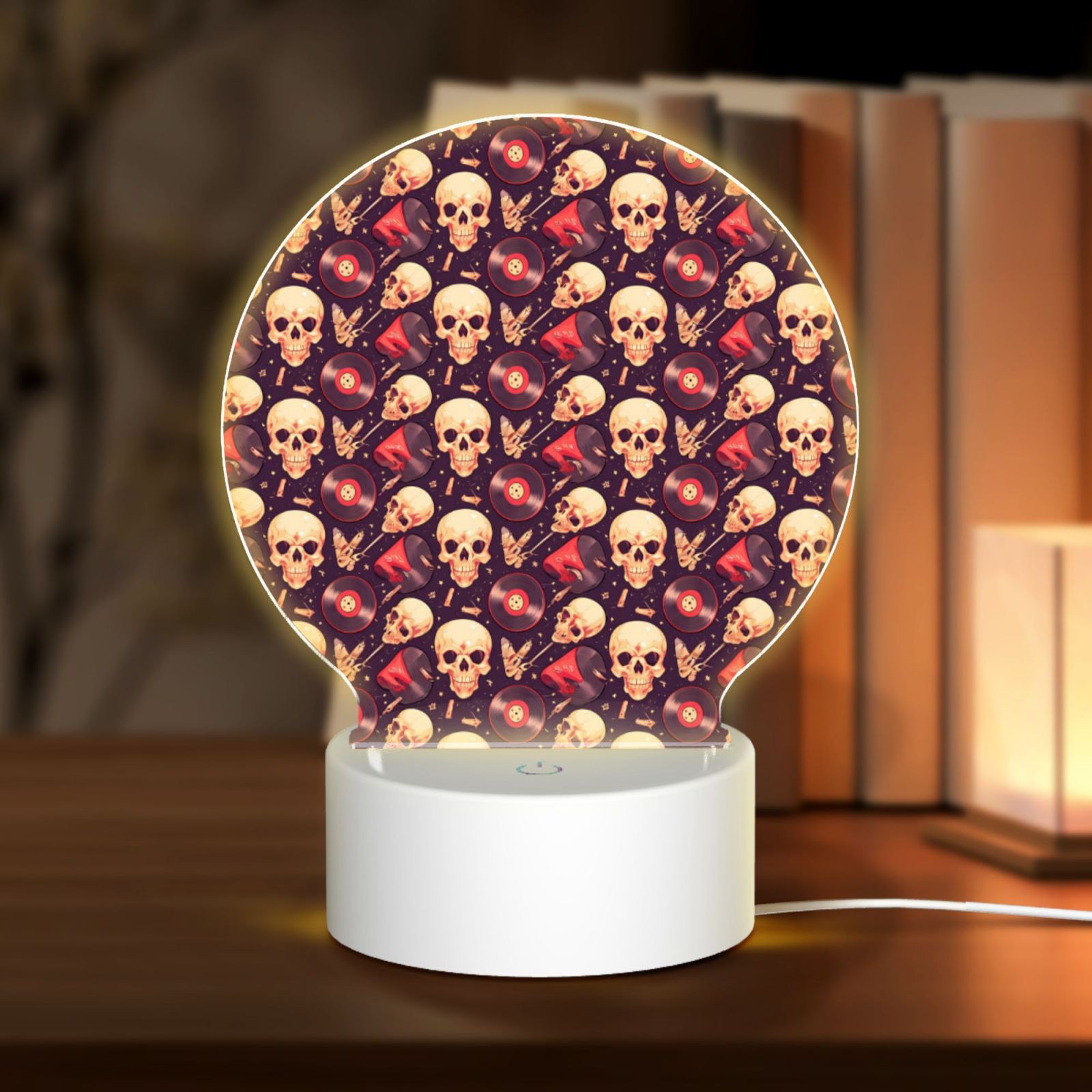 Coaee cool rock Skull record for Round Acrylic LED Desk Lamp 3 Color ...