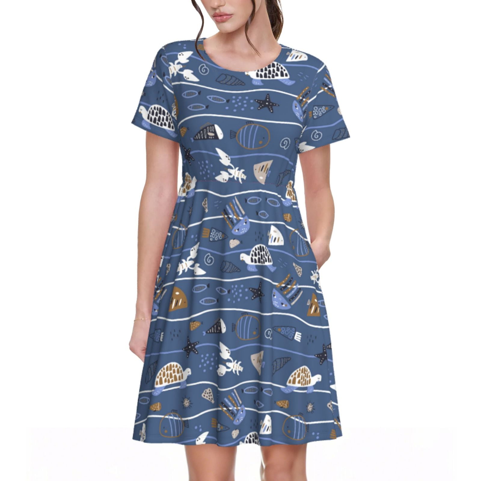 Coaee cute fish octopus for Casual Dress for Women Short Sleeve Dresses ...