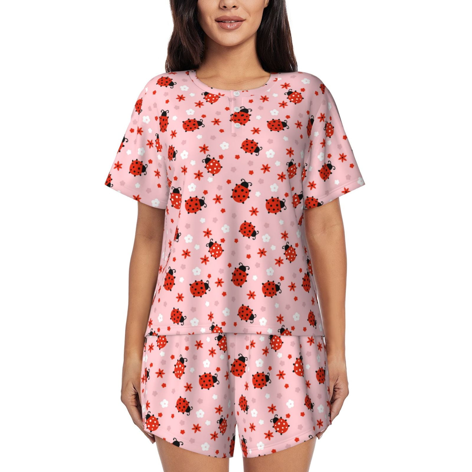 Coaee flowers and ladybugs for Women's 2 Piece Pajama Sets Ladies Pjs ...