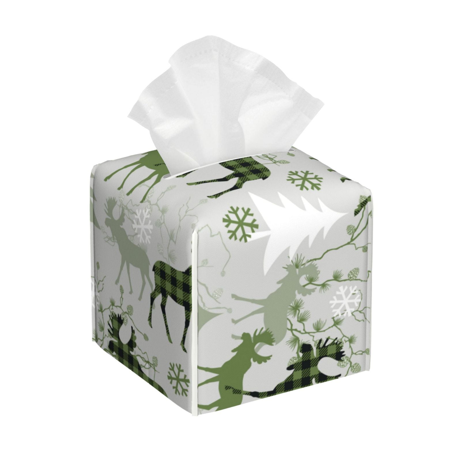 Coaee green plaid Moose tree for Leather Tissue Box Cover Square Tissue ...