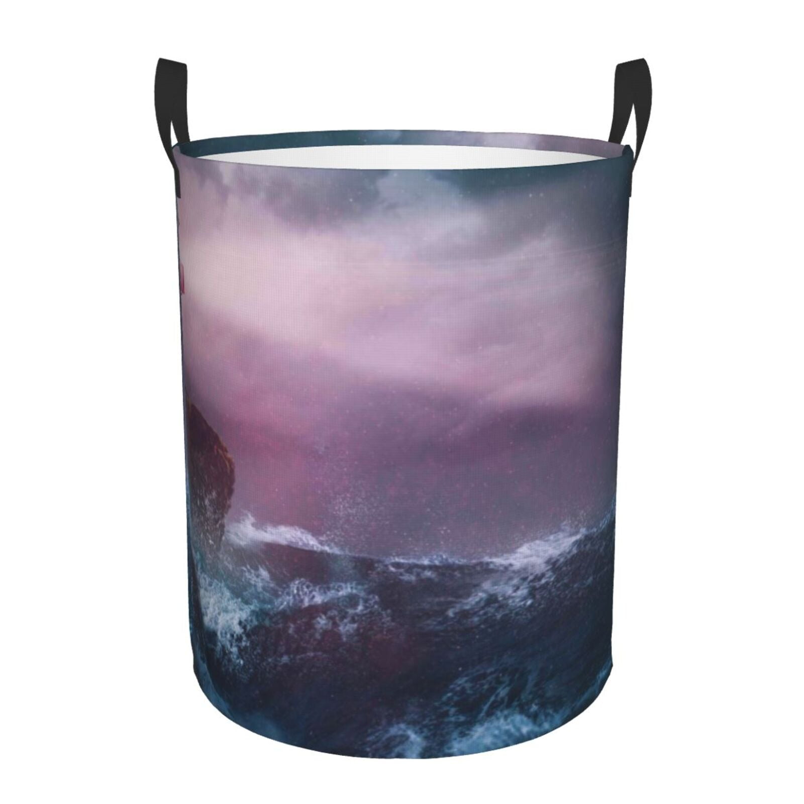 Coaee lighthouse Waves Torrential Rain Laundry Basket with Handle ...