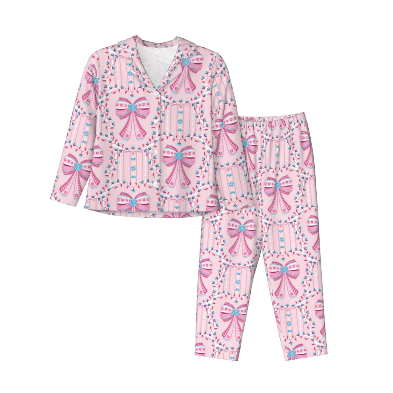 Coaee pink bows for Pajamas for Women Set Women's Long-Sleeved Pajama ...