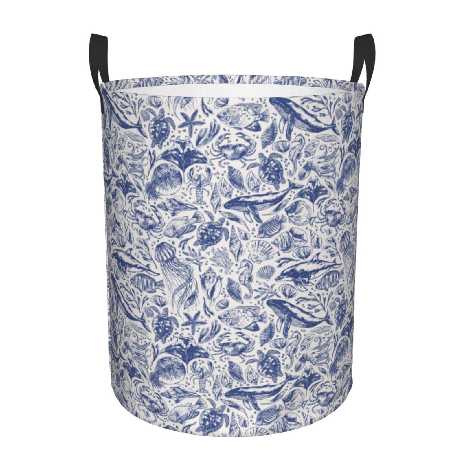 Coaee sea animals for Laundry Basket with Handle, Waterproof Round ...