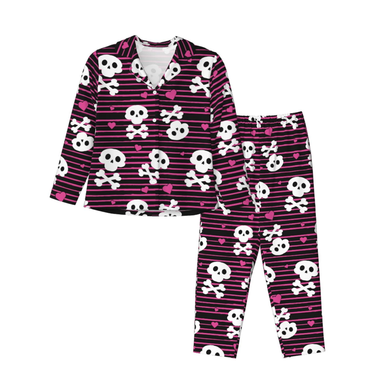 Coaee skull with hearts for Pajamas for Women Set Women's Long-Sleeved ...