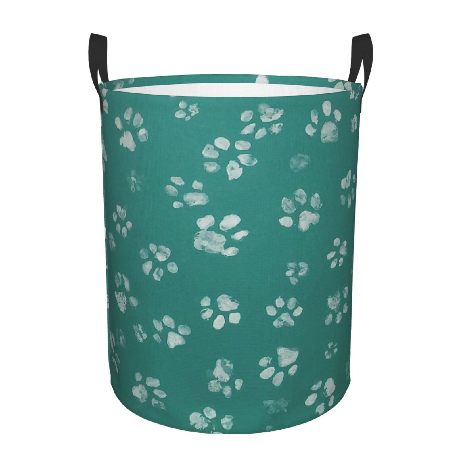 Coaee teal green paw for Laundry Basket with Handle, Waterproof Round ...